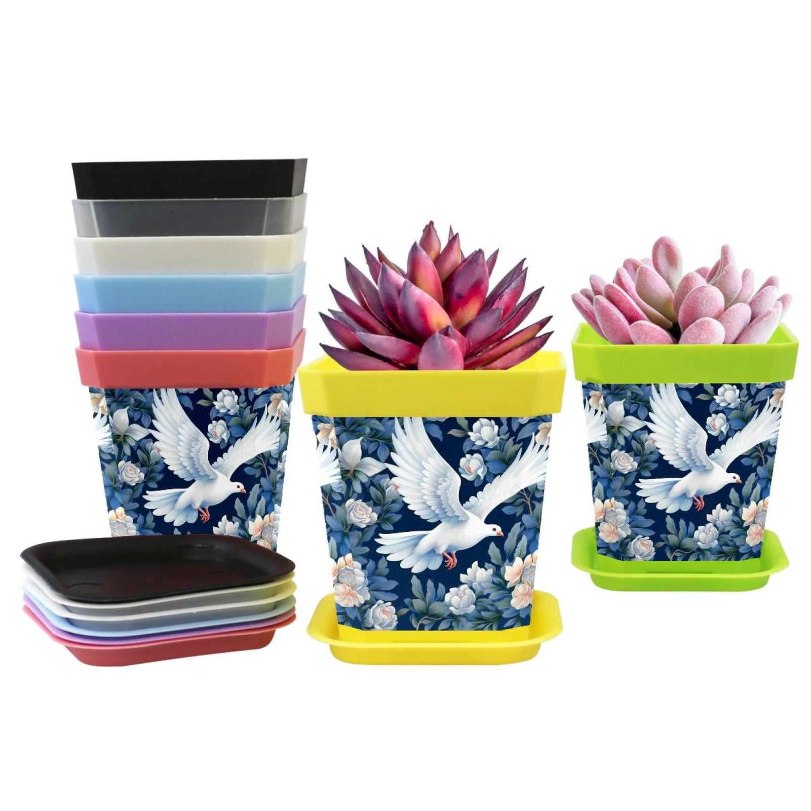 8 PCS Pots for Plants Flying White Pigeon and Flowers Plastic Planters ...