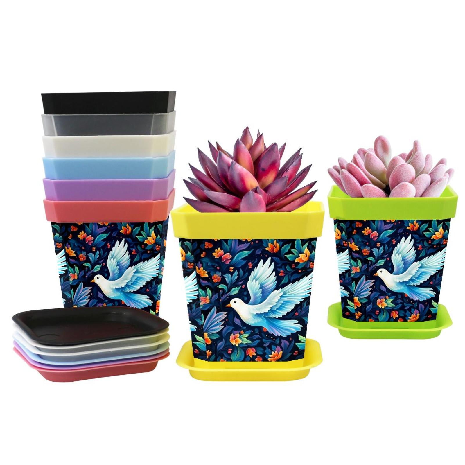 8 PCS Pots for Plants Flying White Pigeon and Flowers Plastic Planters ...