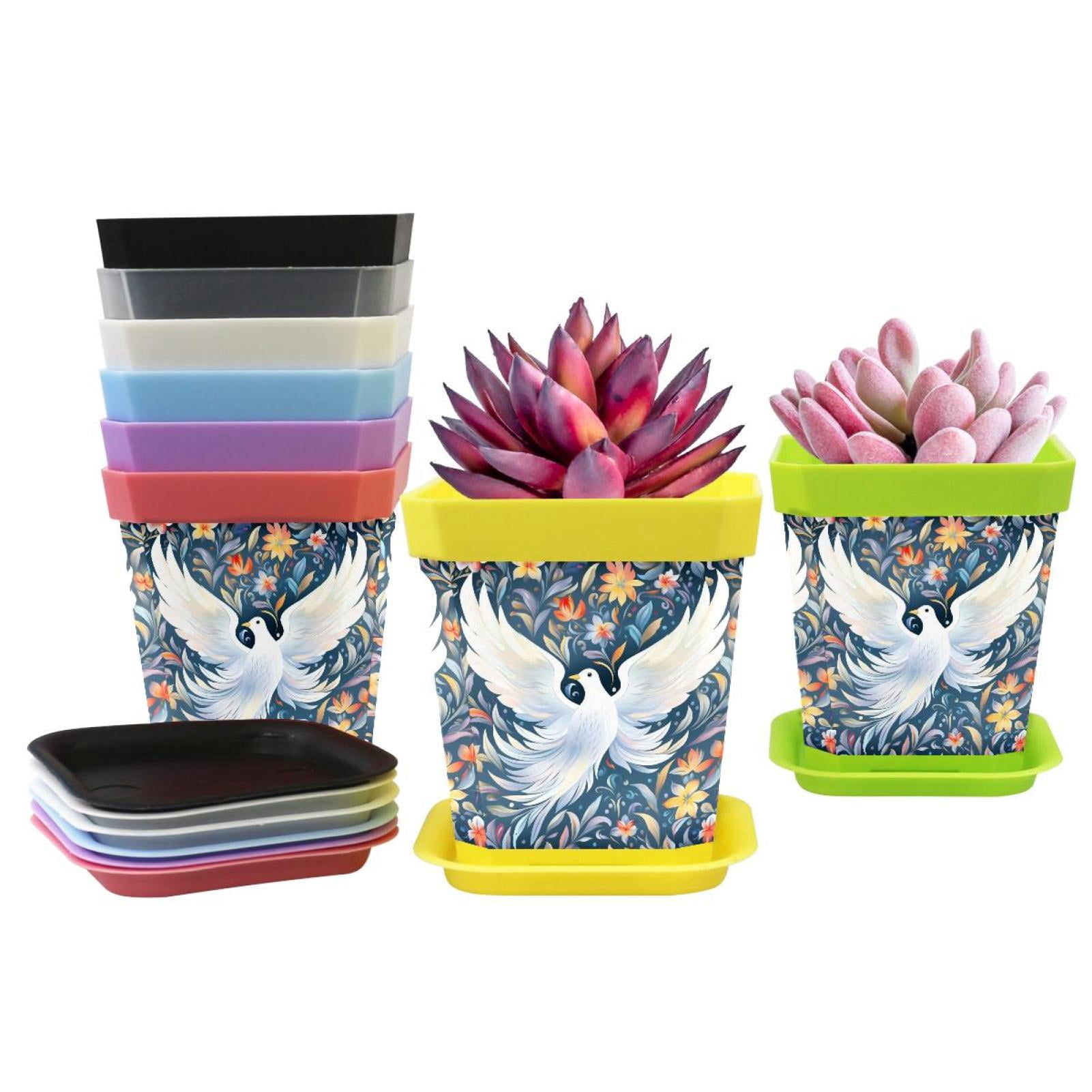 8 PCS Pots for Plants Flying White Pigeon and Flowers Plastic Planters ...