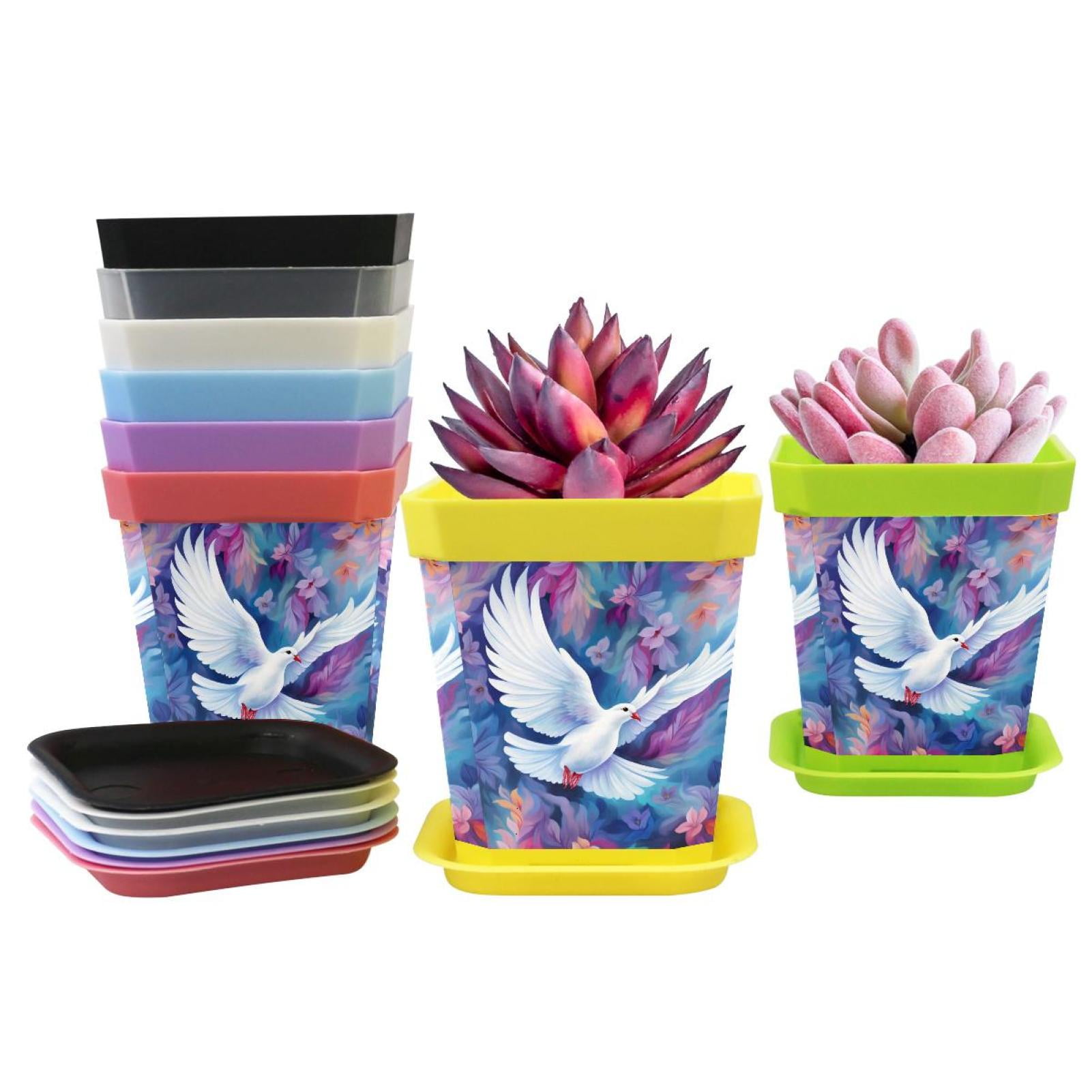 8 PCS Pots for Plants Flying White Pigeon and Flowers Plastic Planters ...