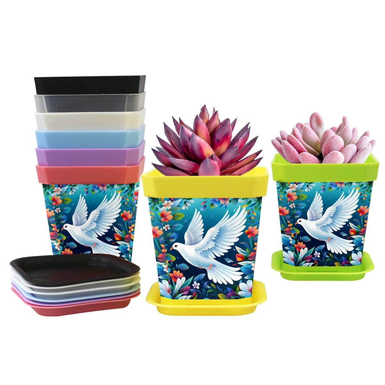 8 PCS Pots for Plants Flying White Pigeon and Flowers Plastic Planters ...