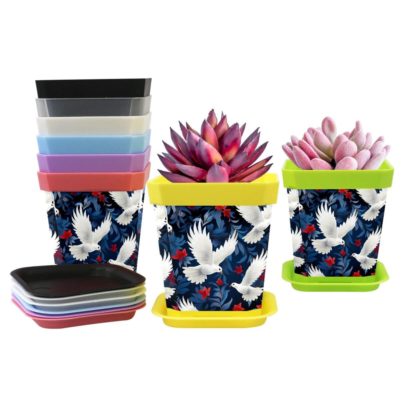 8 PCS Pots for Plants Flying White Pigeon and Flowers Plastic Planters ...