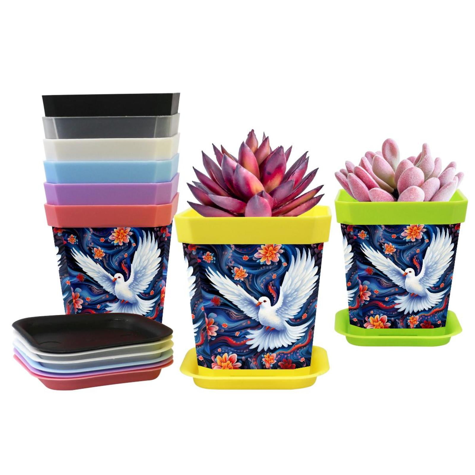 8 PCS Pots for Plants Flying White Pigeon and Flowers Plastic Planters ...