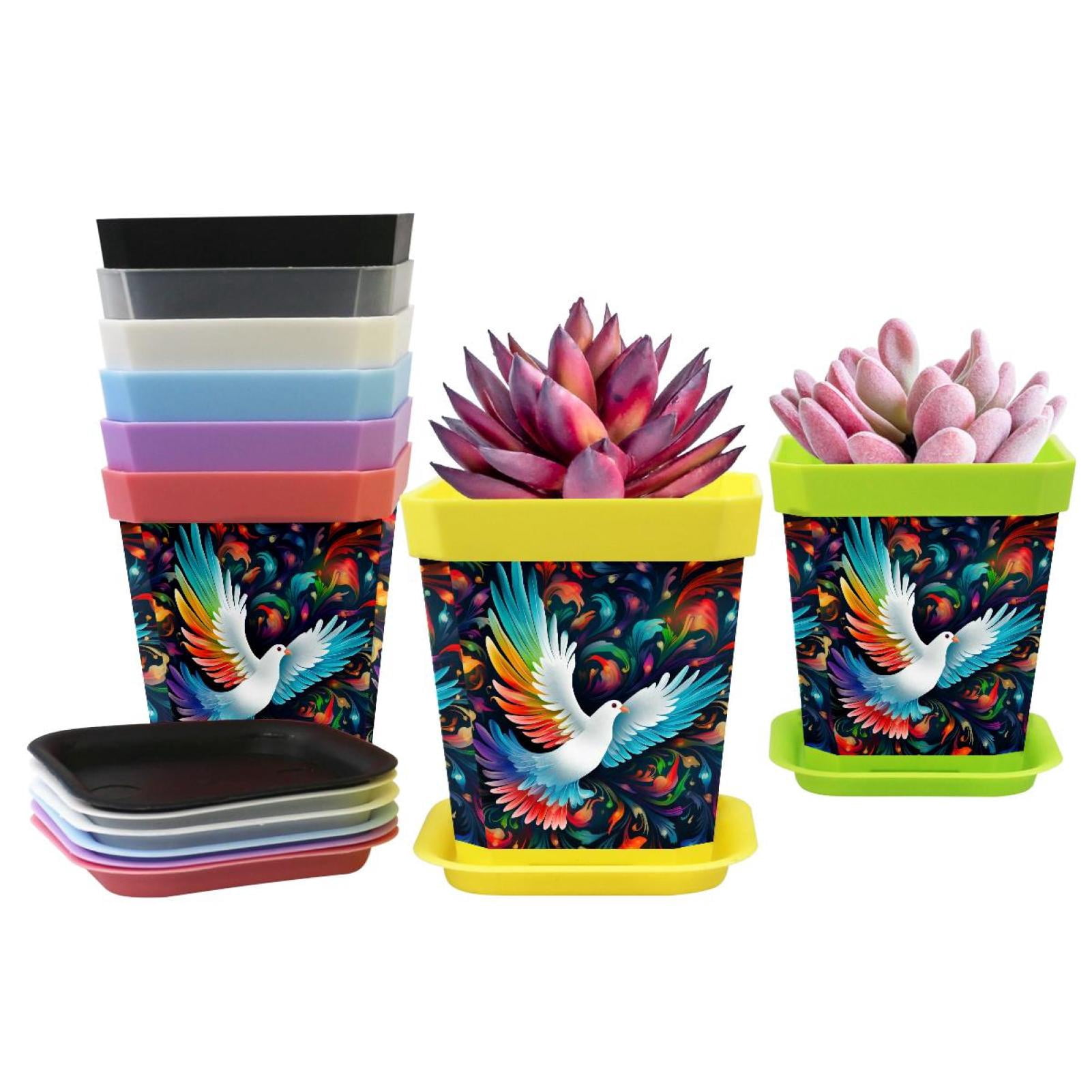 8 PCS Pots for Plants Flying White Pigeon and Flowers Plastic Planters ...