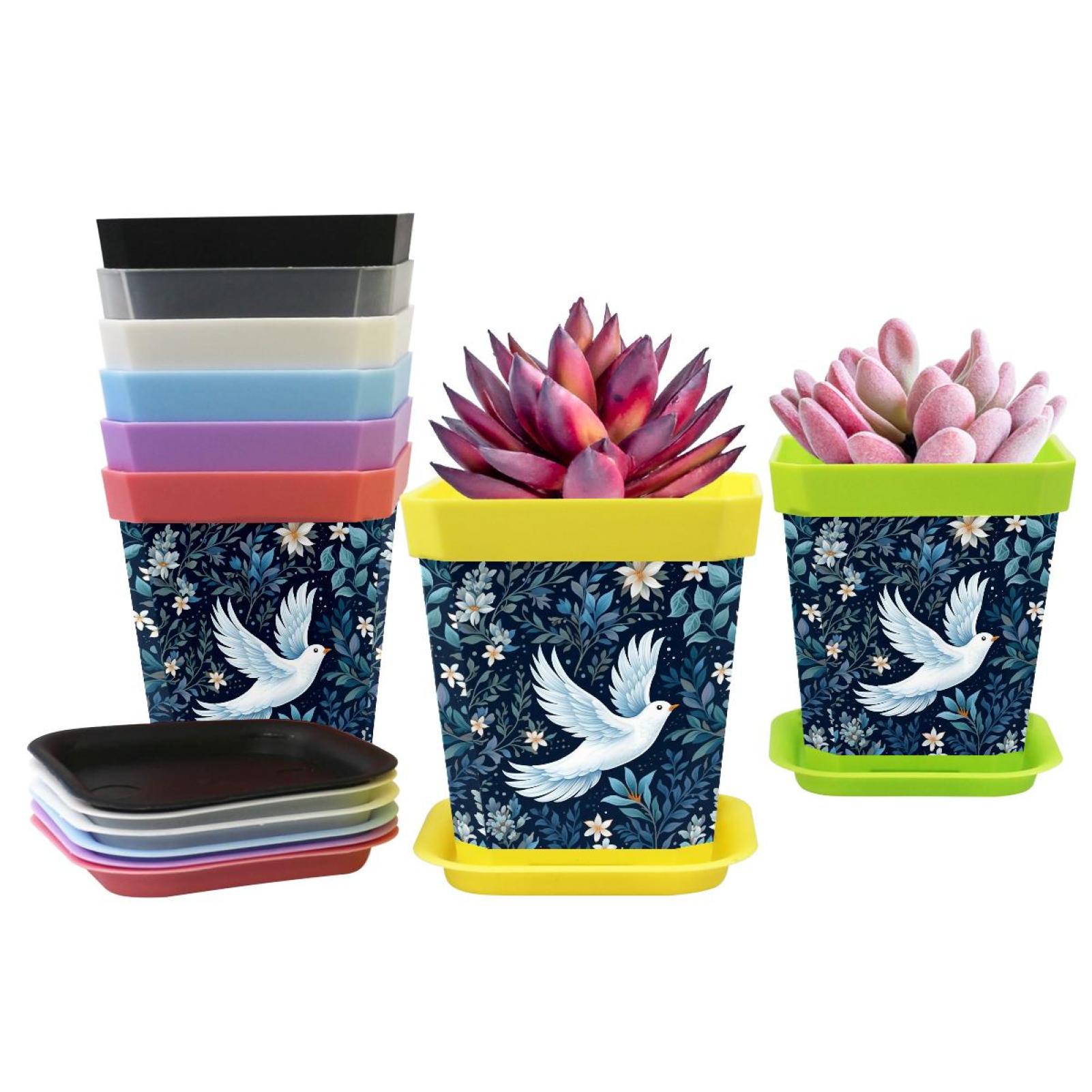 8 PCS Pots for Plants Flying White Pigeon and Flowers Plastic Planters ...