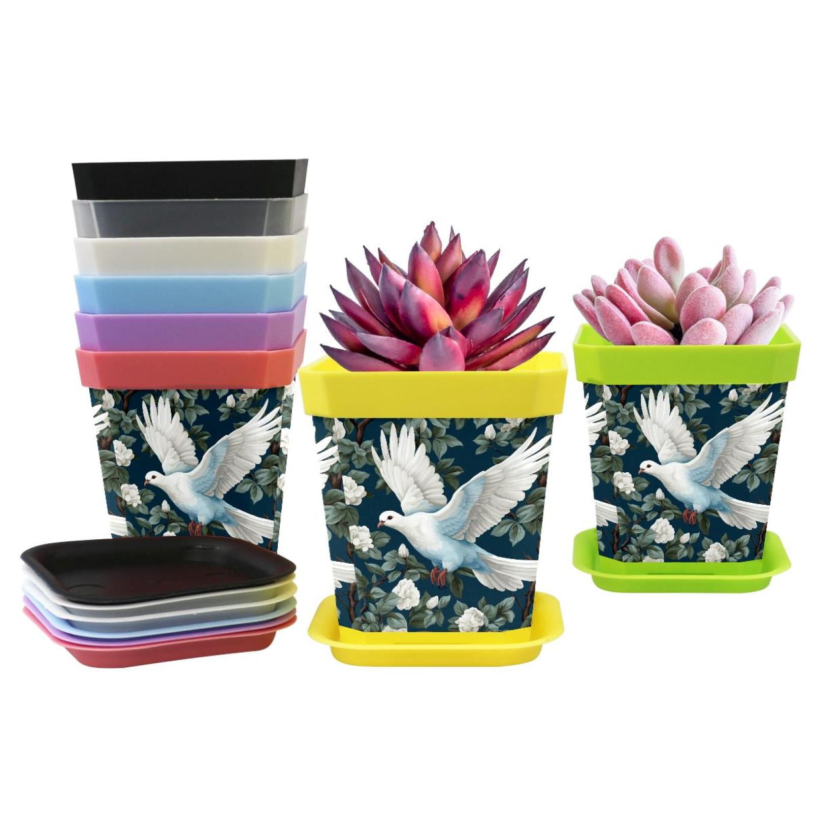 8 PCS Pots for Plants Flying White Pigeon and Flowers Plastic Planters ...