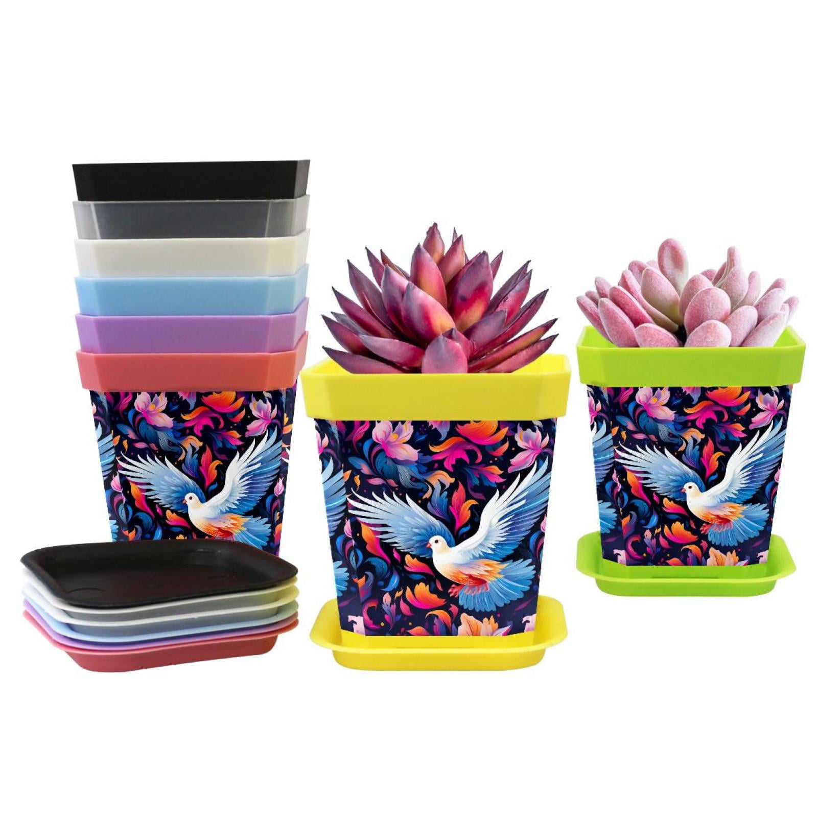 8 PCS Pots for Plants Flying White Pigeon and Flowers Plastic Planters ...