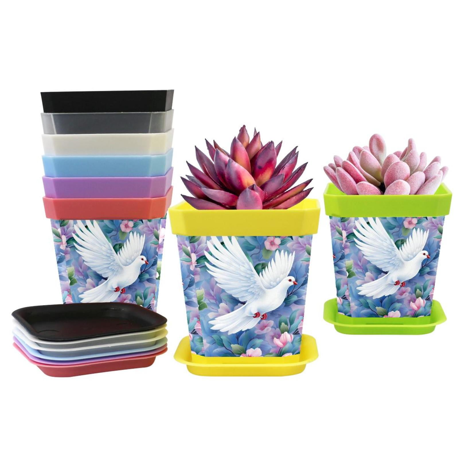 8 PCS Pots for Plants Flying White Pigeon and Flowers Plastic Planters ...
