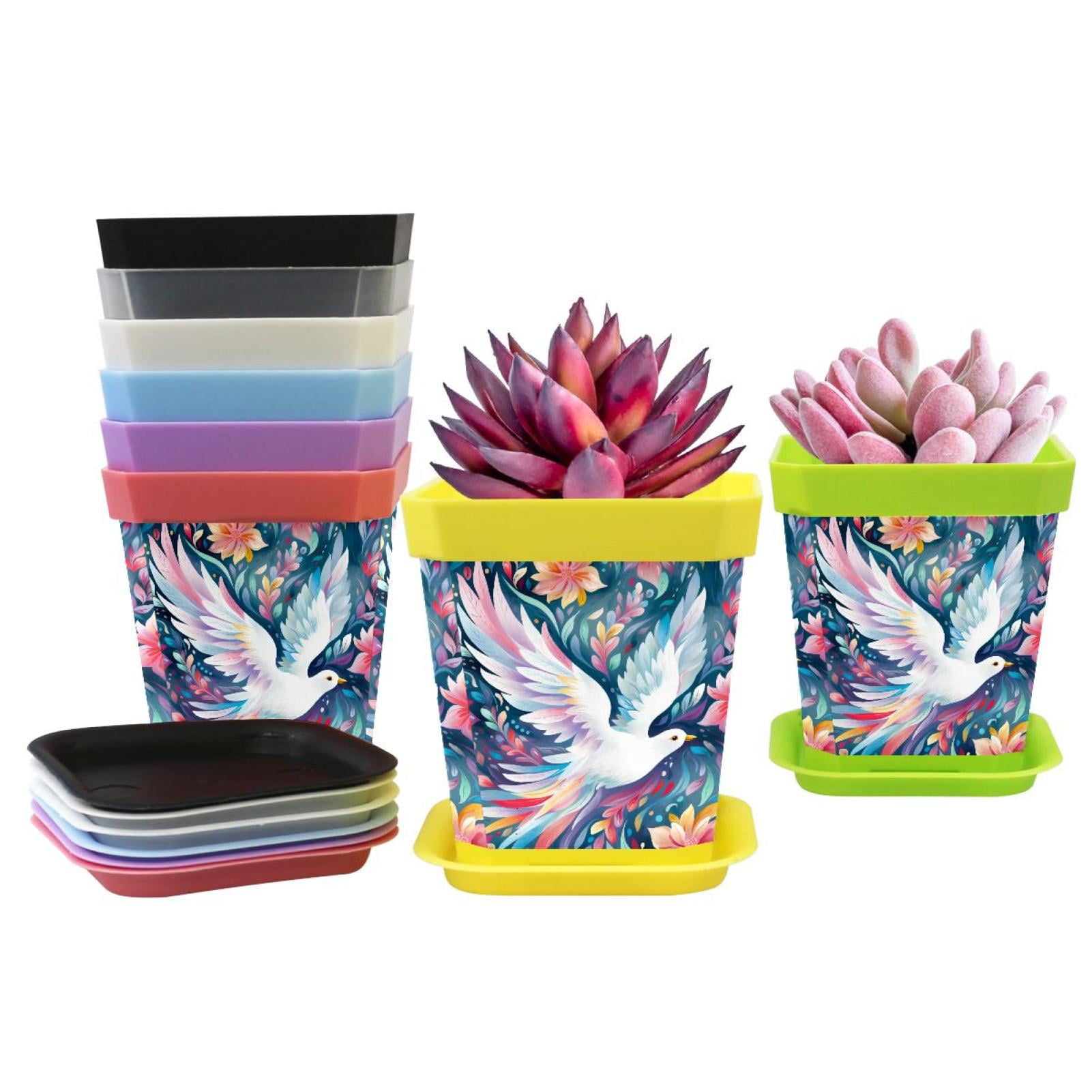 8 PCS Pots for Plants Flying White Pigeon and Flowers Plastic Planters ...