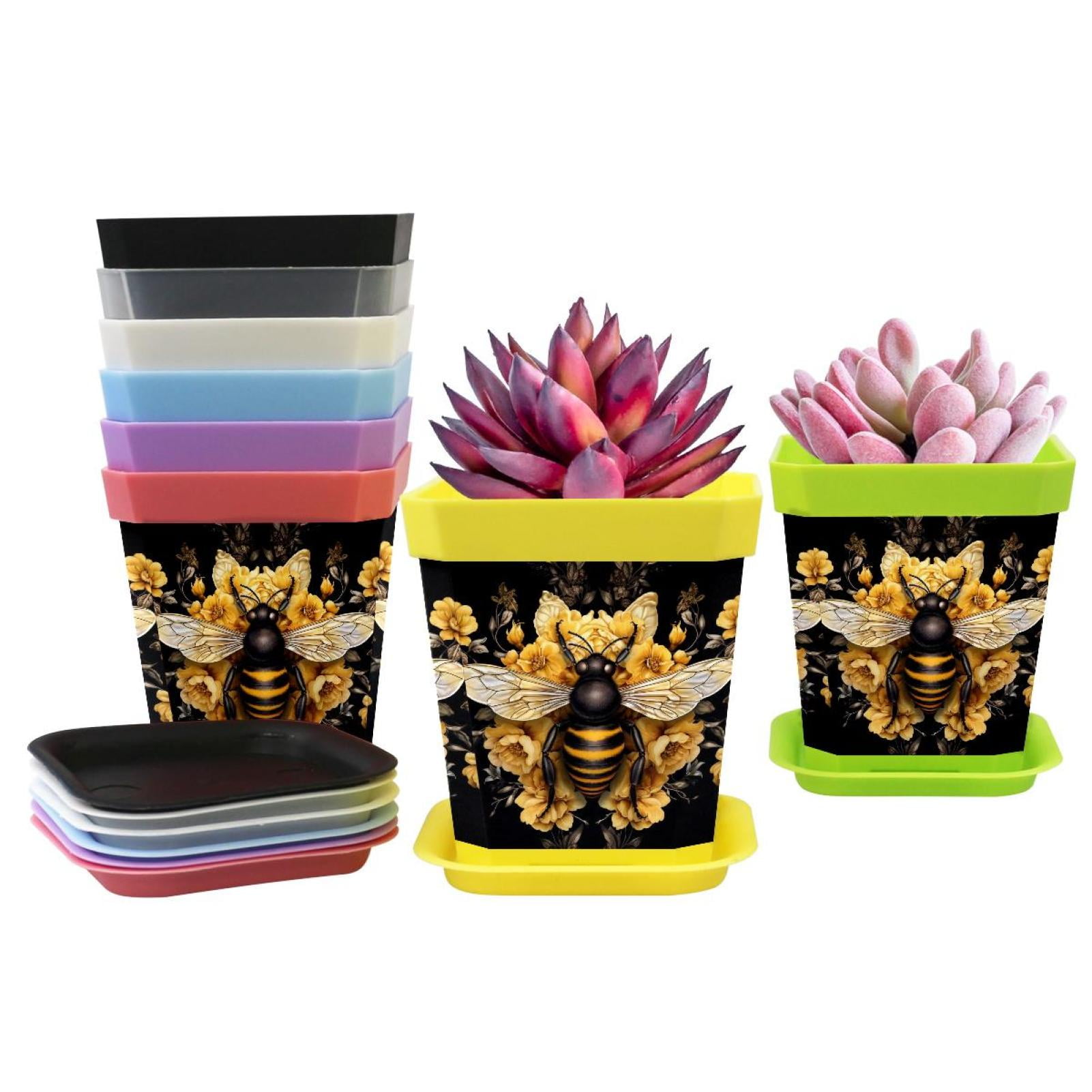 8 PCS Pots for Plants Honey Bees Flying on Blossom Flowers Plastic ...