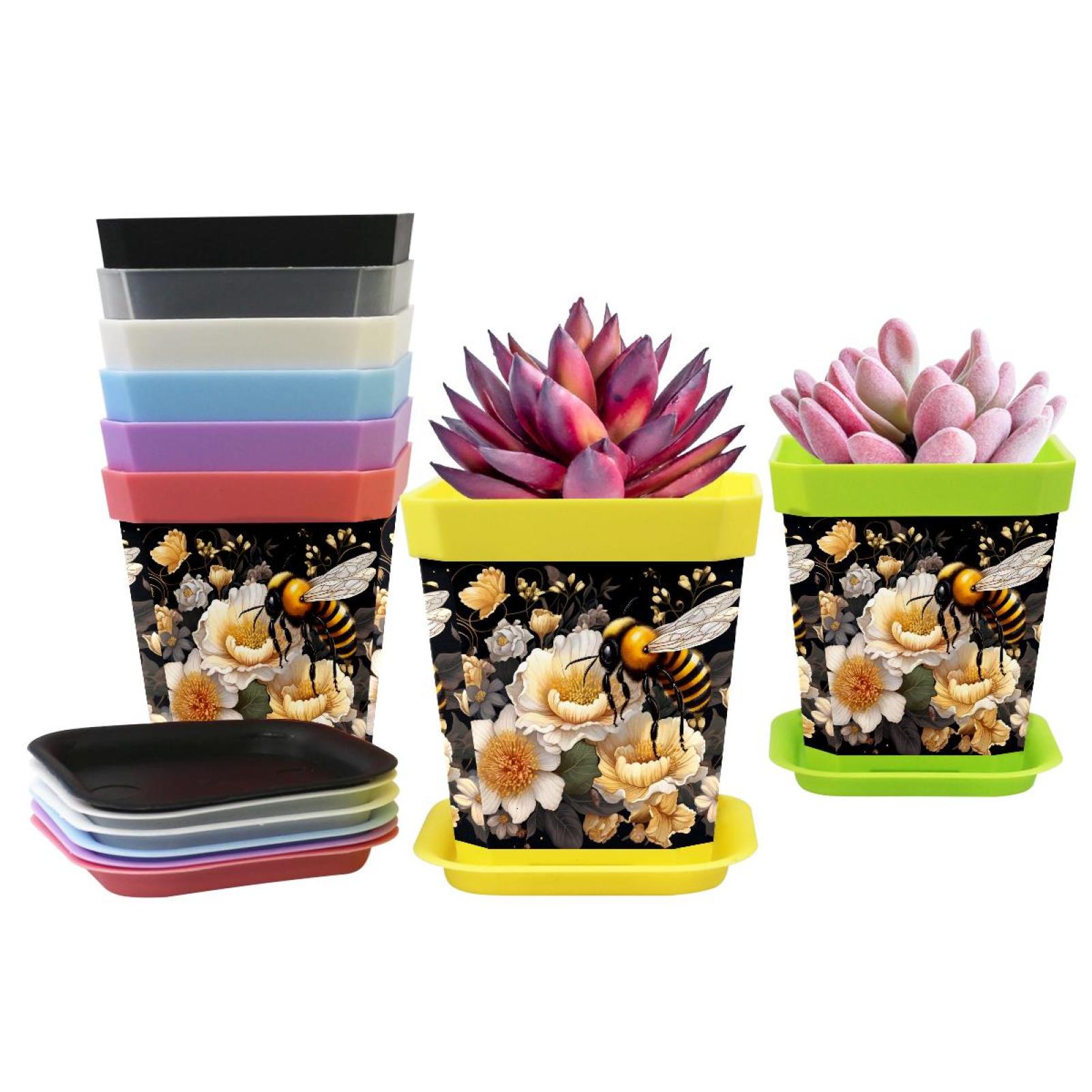 8 PCS Pots for Plants Honey Bees Flying on Blossom Flowers Plastic ...