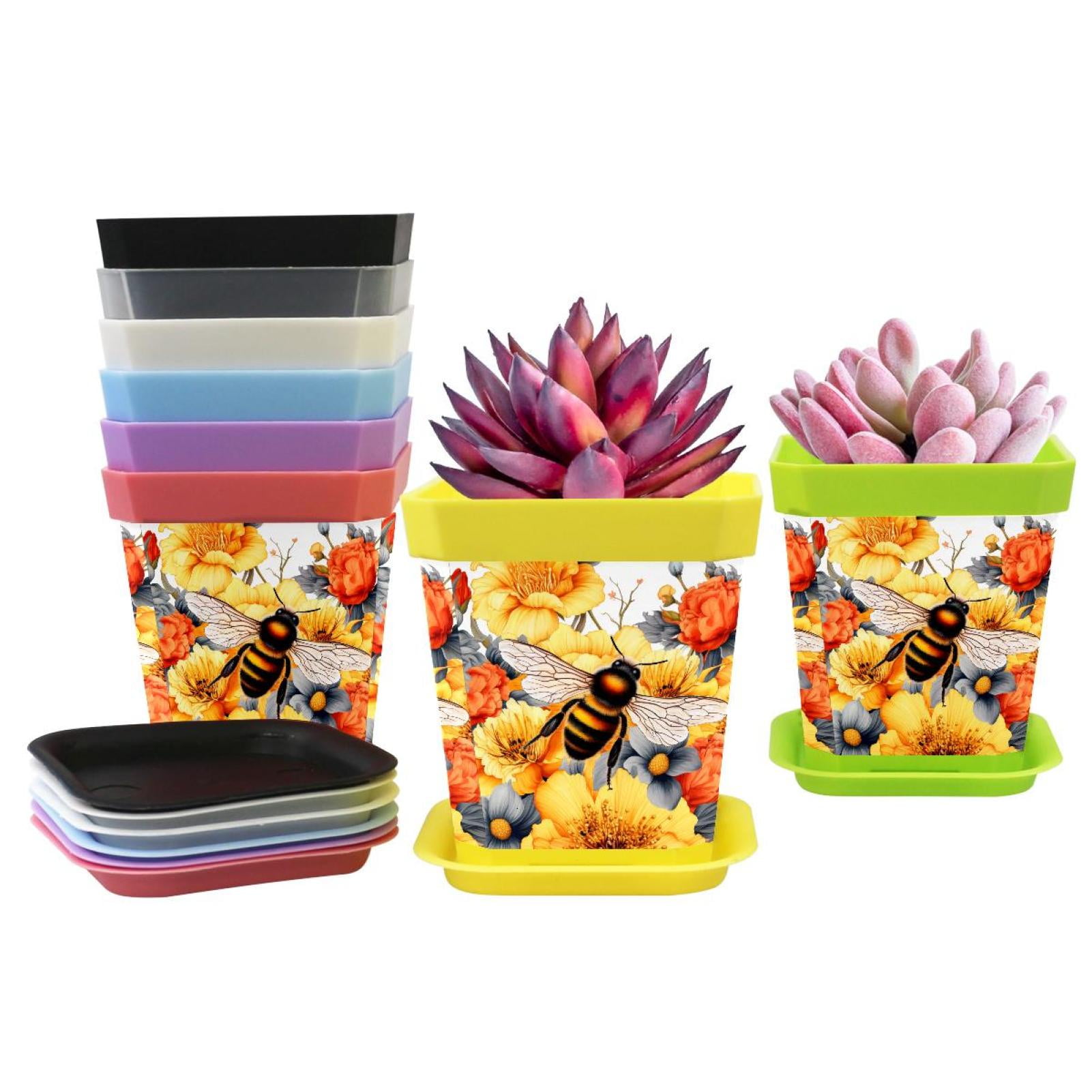 8 PCS Pots for Plants Honey Bees Flying on Blossom Flowers Plastic ...