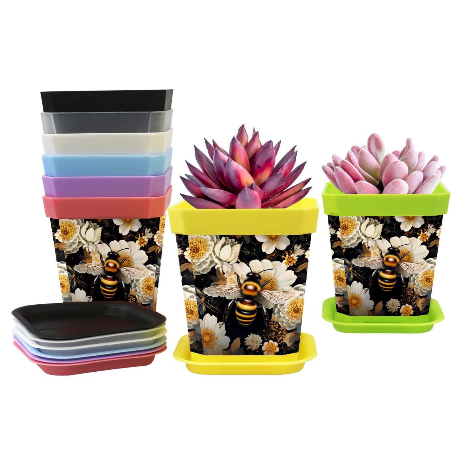 8 PCS Pots for Plants Honey Bees Flying on Blossom Flowers Plastic ...