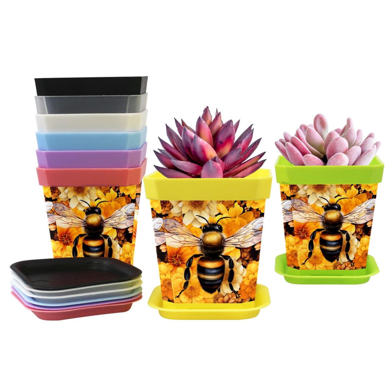 8 PCS Pots for Plants Honey Bees Flying on Blossom Flowers Plastic ...