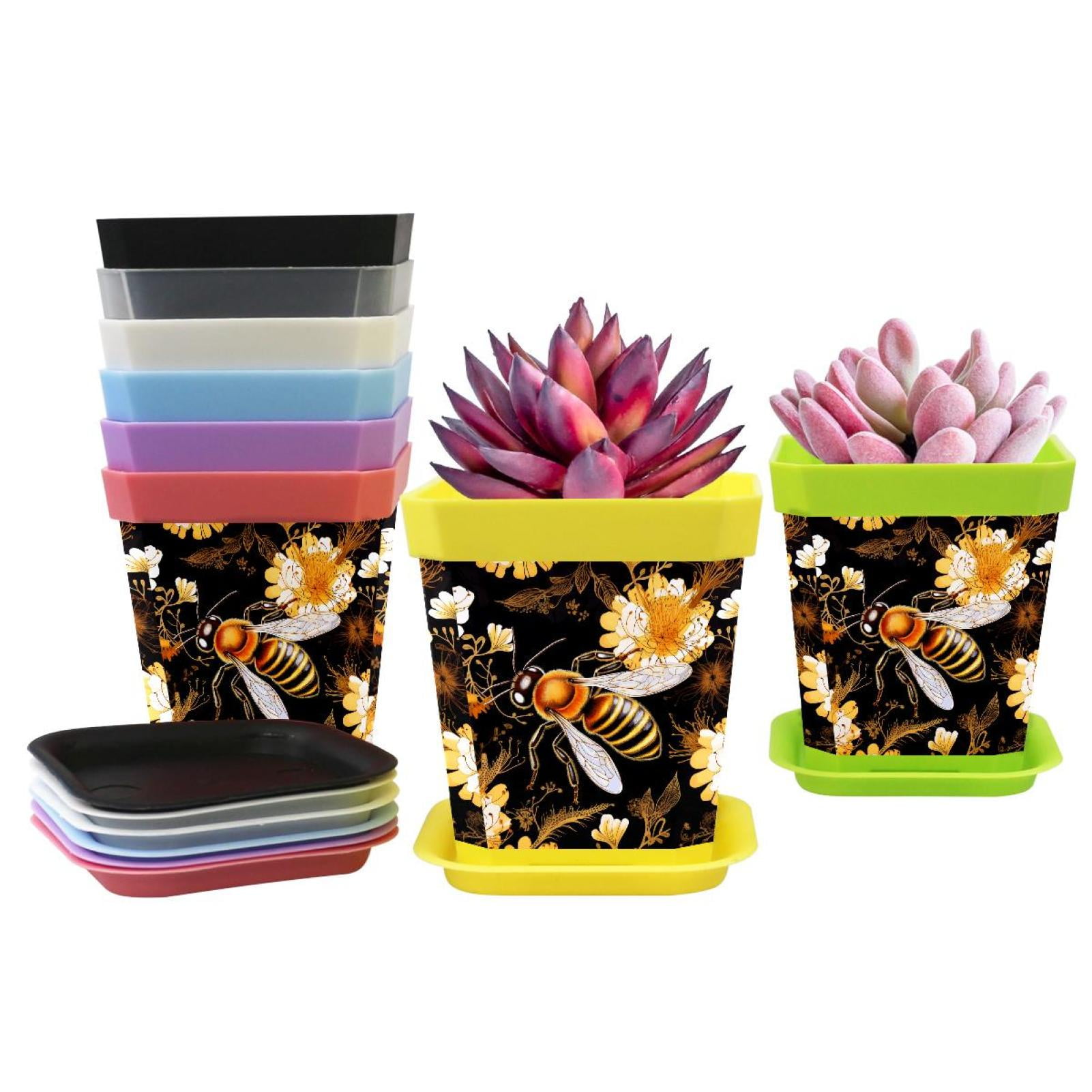 8 PCS Pots for Plants Honey Bees Flying on Blossom Flowers Plastic ...