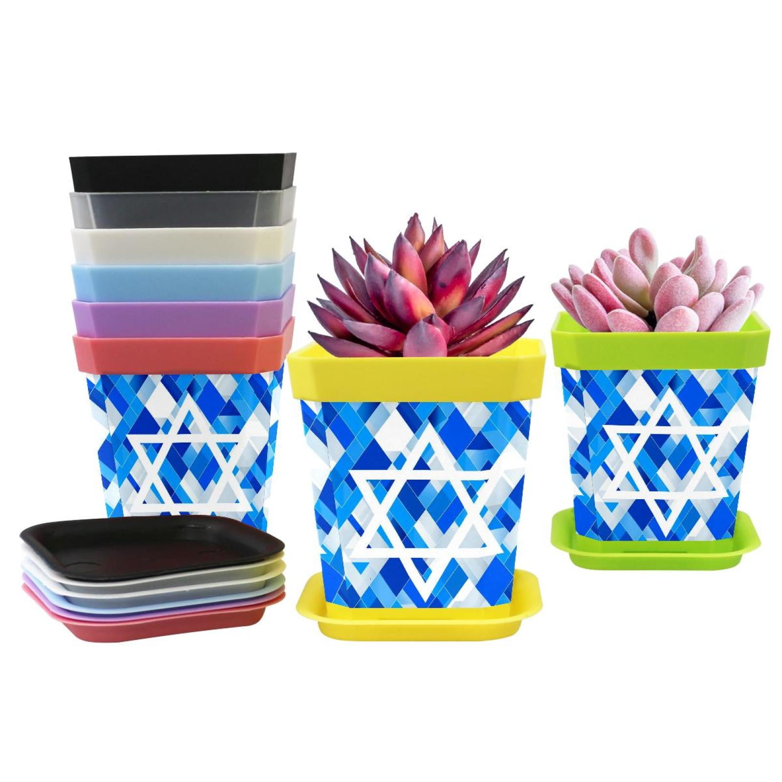 8 PCS Pots for Plants Israel Flag Blue White Pattern Plastic Planters ...