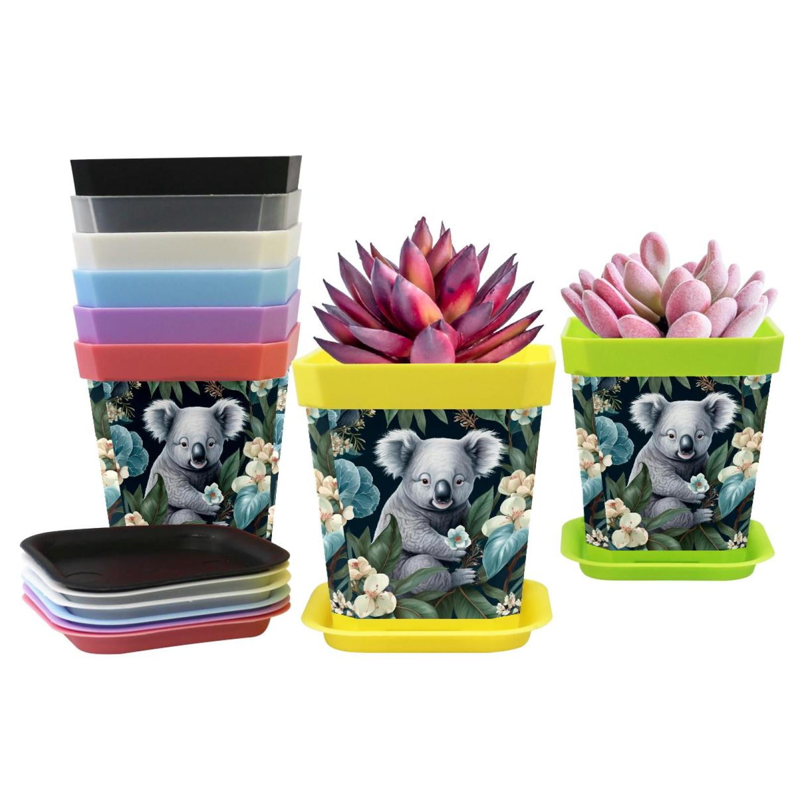 8 PCS Pots for Plants Koala Baby Animal Plastic Planters with Drainage ...