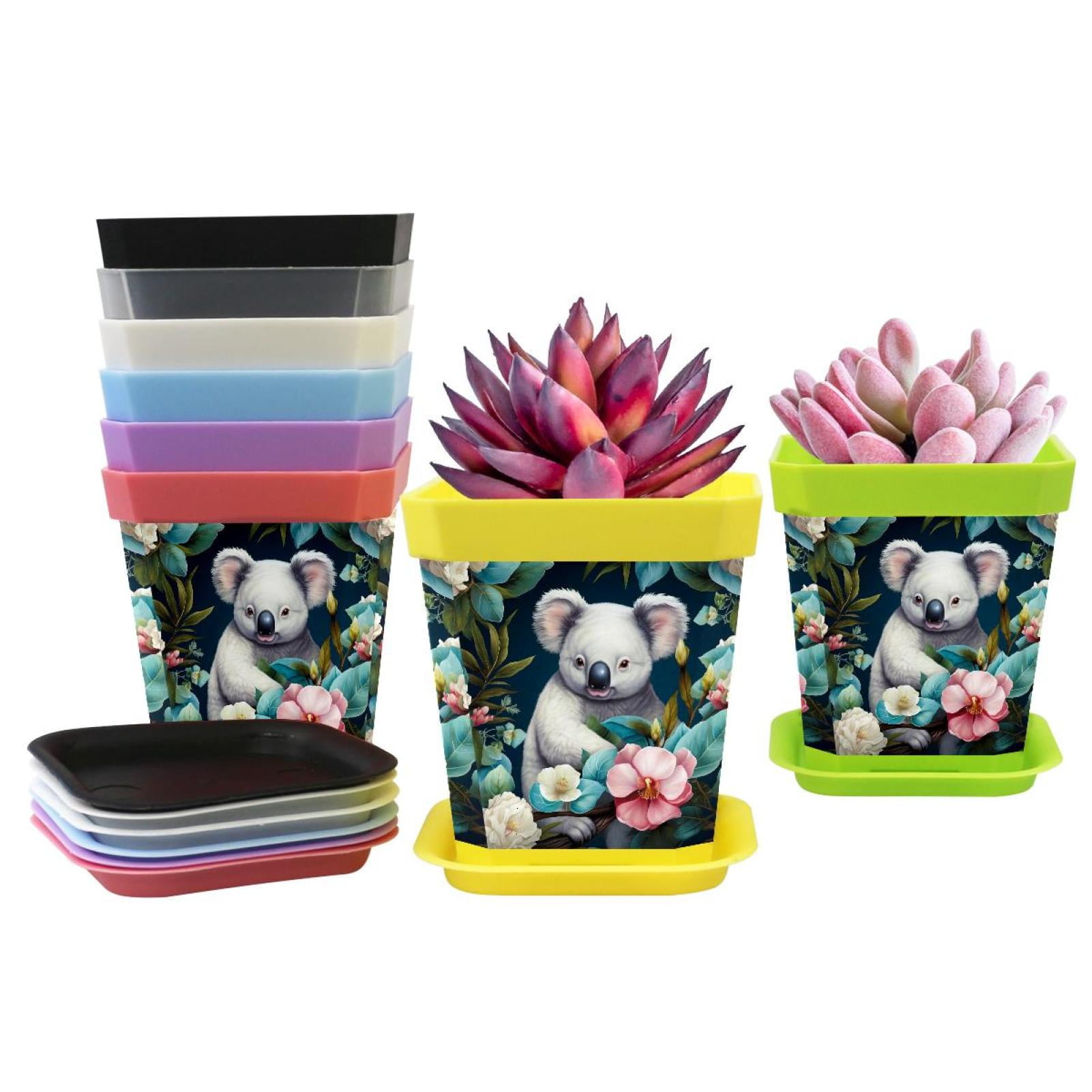 8 PCS Pots for Plants Koala Baby Animal Plastic Planters with Drainage ...