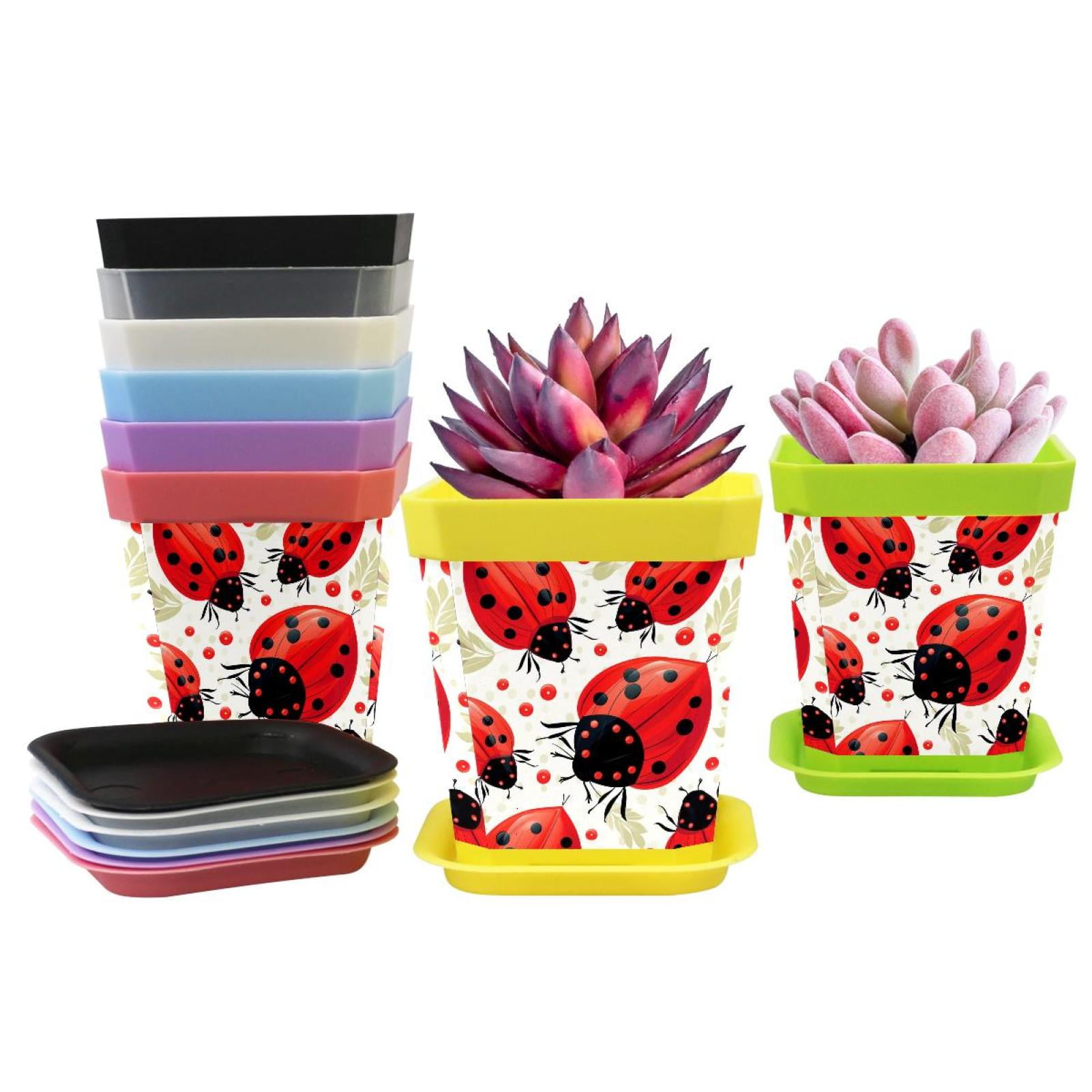 8 PCS Pots for Plants Ladybug Leave Plastic Planters with Drainage ...