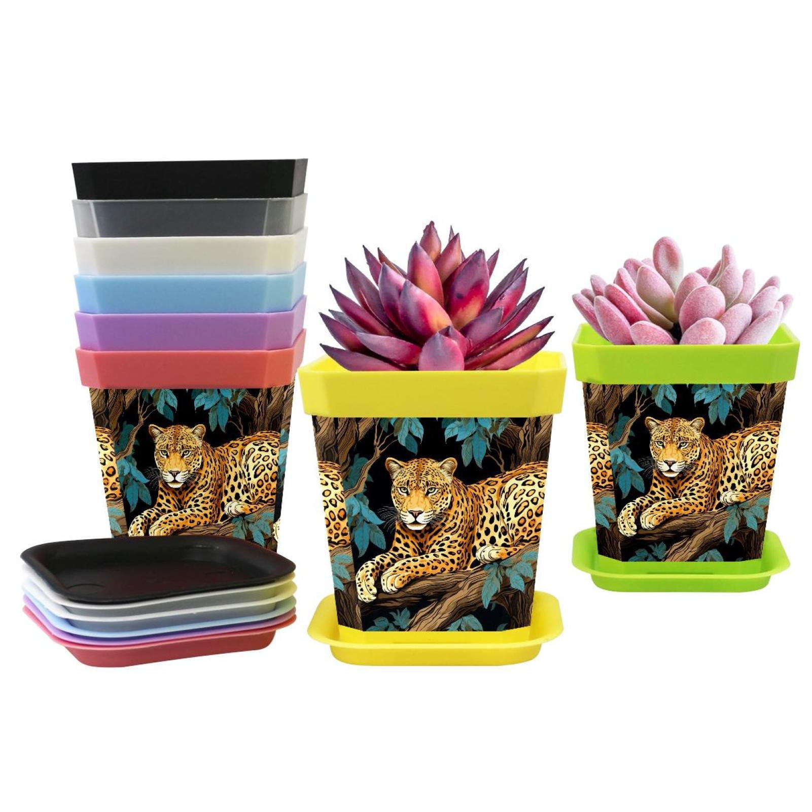 8 PCS Pots for Plants Leopard Animal Plastic Planters with Drainage ...
