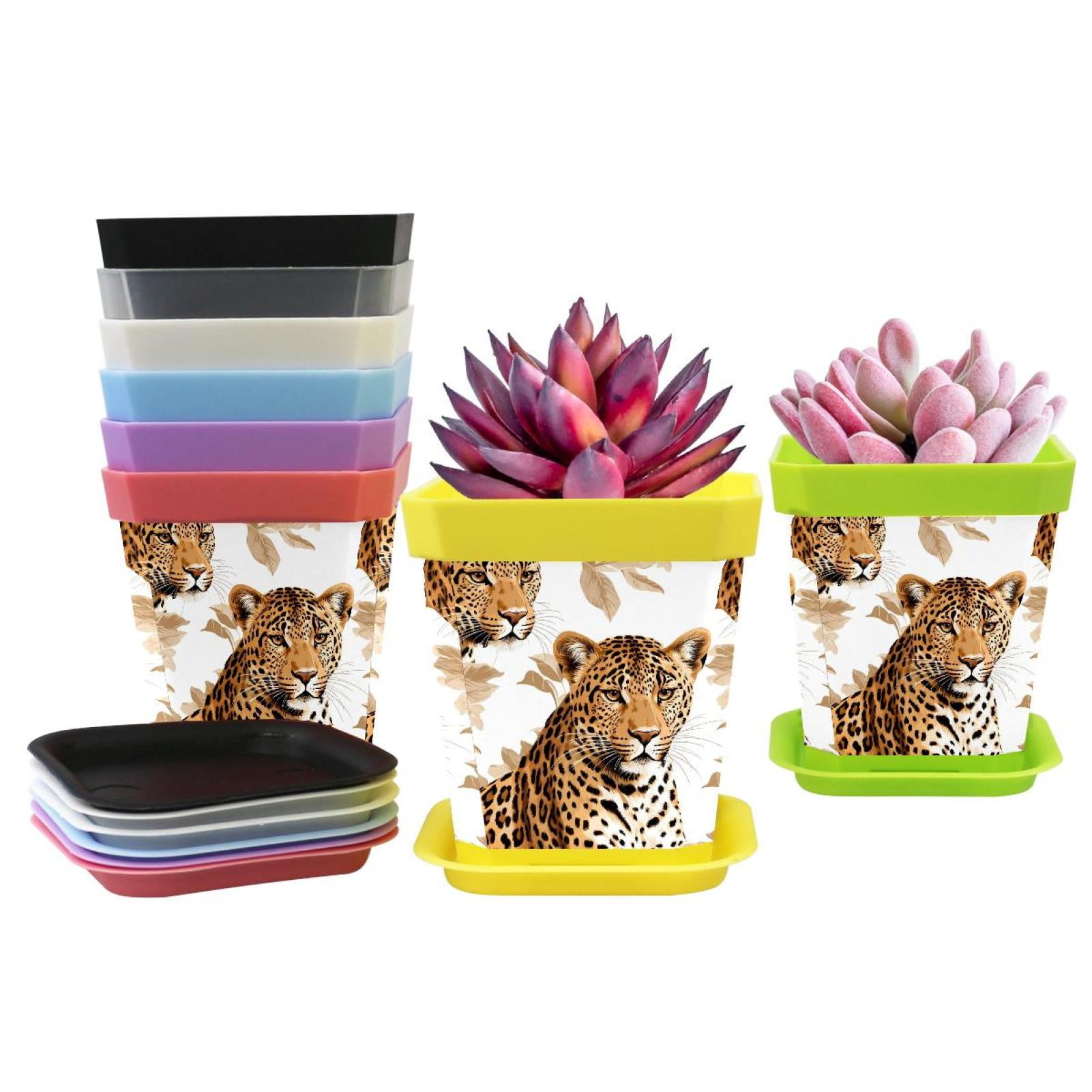 8 PCS Pots for Plants Leopard Animal Plastic Planters with Drainage ...