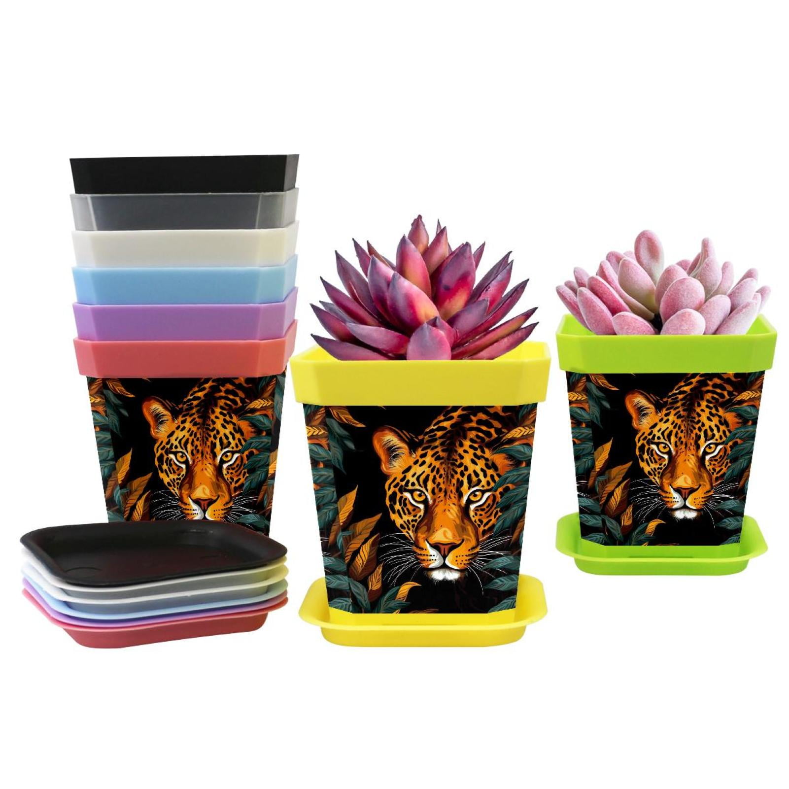 8 PCS Pots for Plants Leopard Animal Plastic Planters with Drainage ...