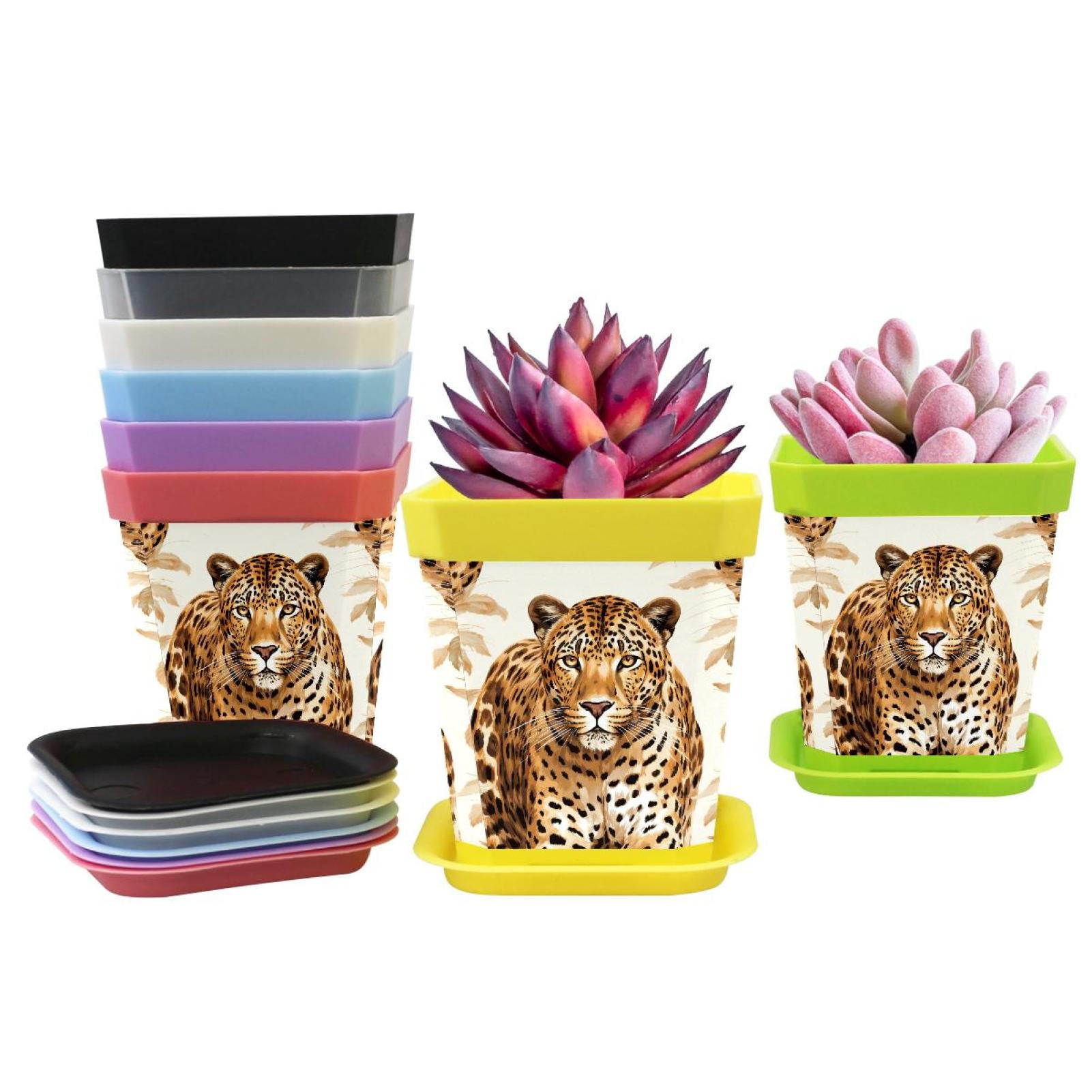 8 PCS Pots for Plants Leopard Animal Plastic Planters with Drainage ...