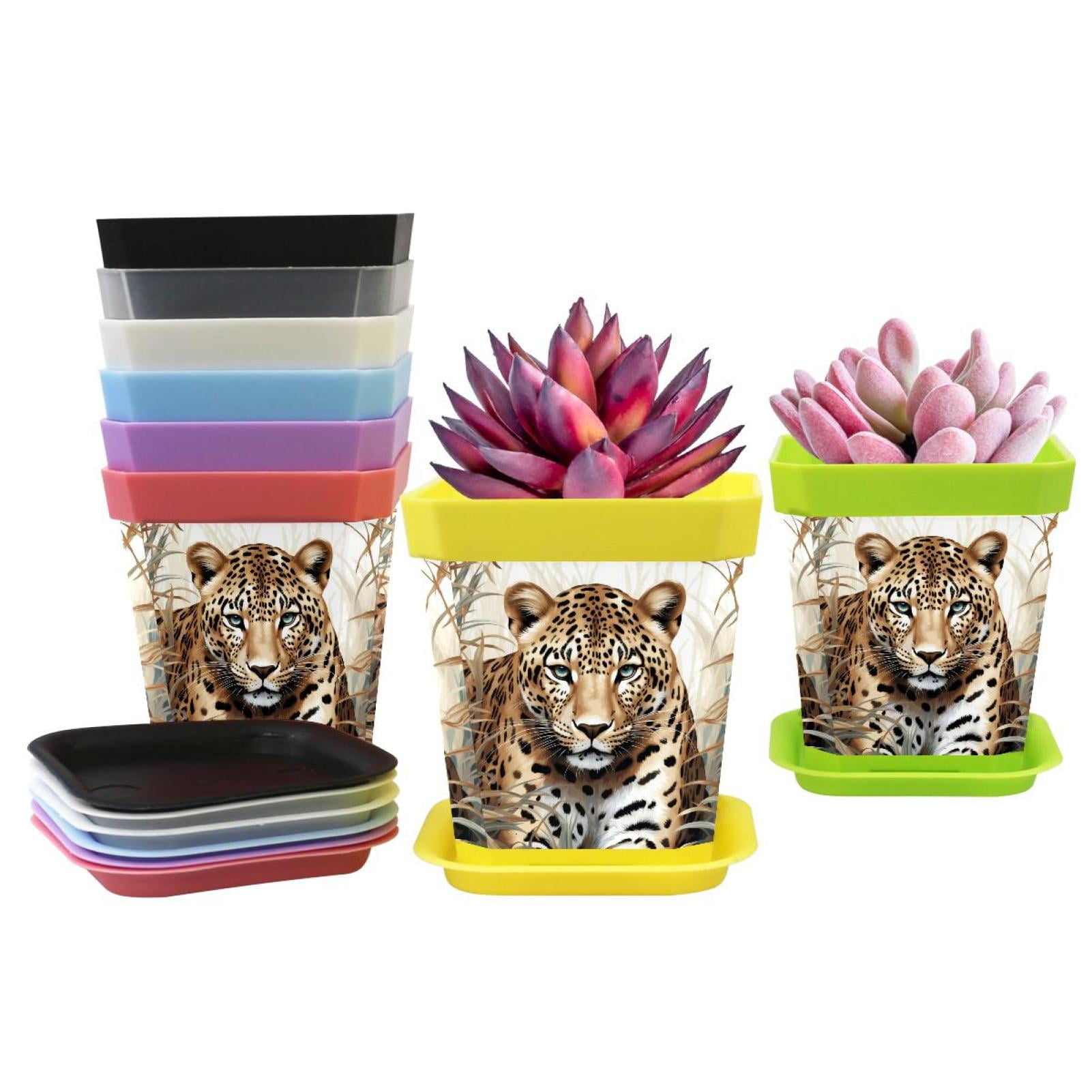 8 PCS Pots for Plants Leopard Animal Plastic Planters with Drainage ...