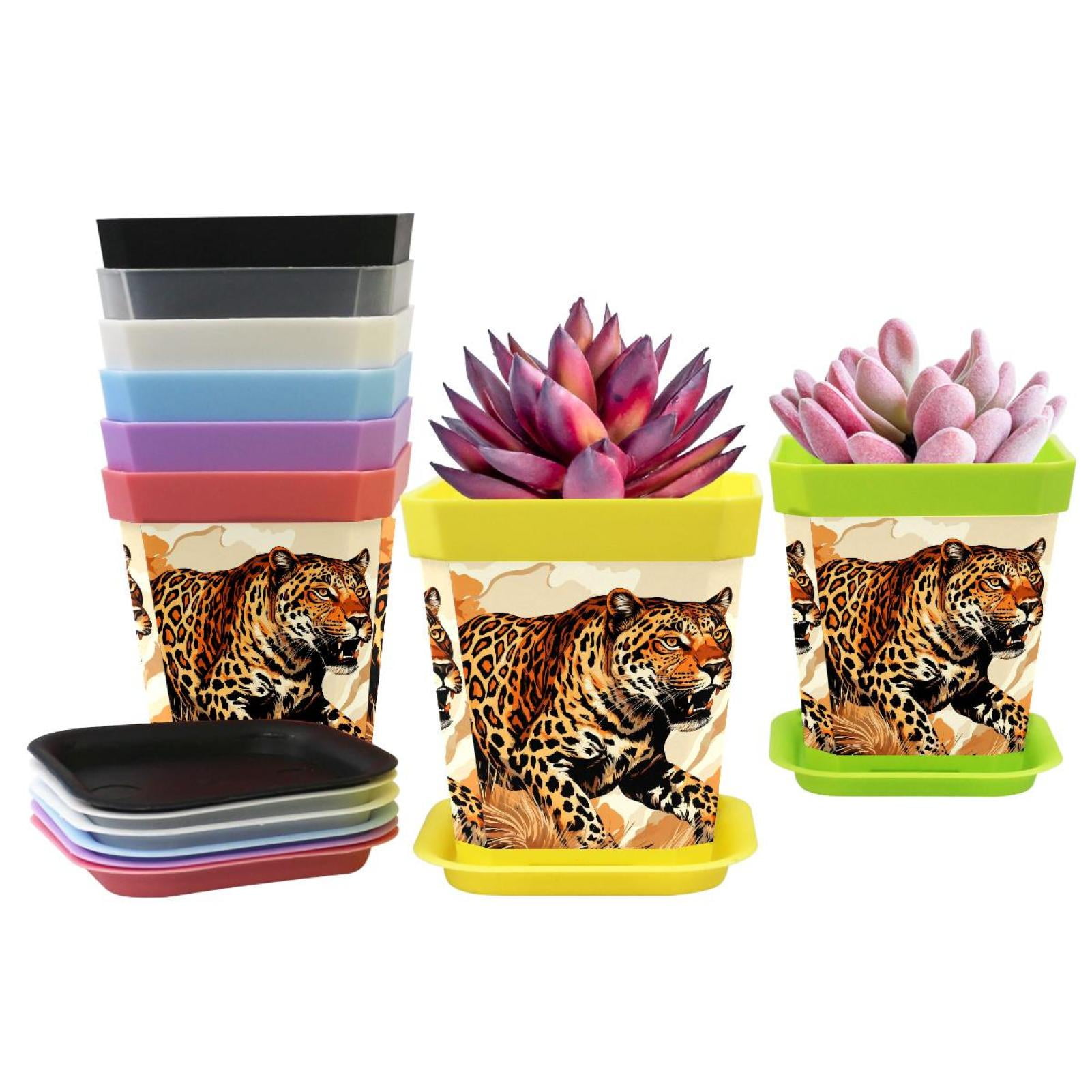 8 PCS Pots for Plants Leopard Animal Plastic Planters with Drainage ...
