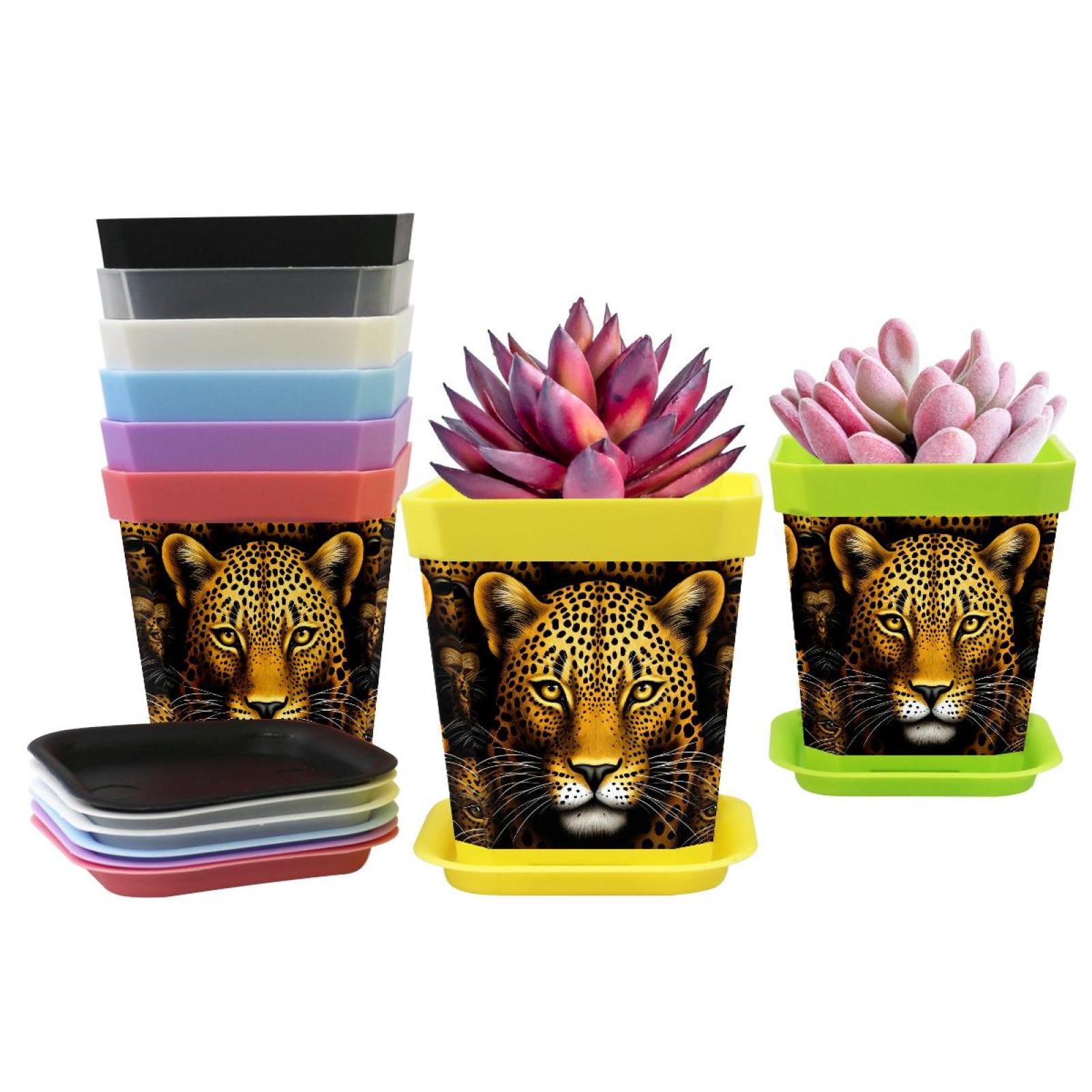 8 PCS Pots for Plants Leopard Animal Plastic Planters with Drainage ...