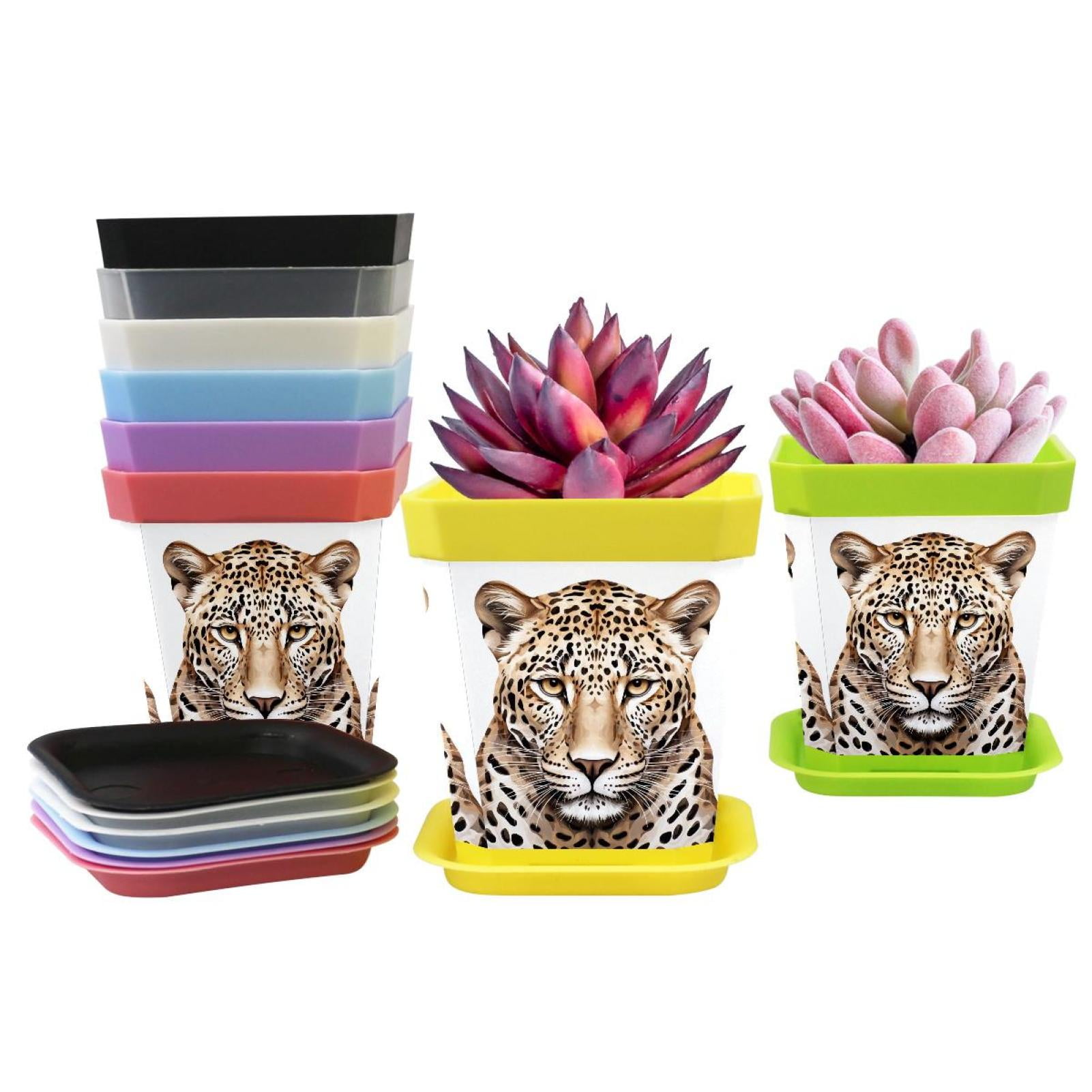 8 PCS Pots for Plants Leopard Animal Plastic Planters with Drainage ...