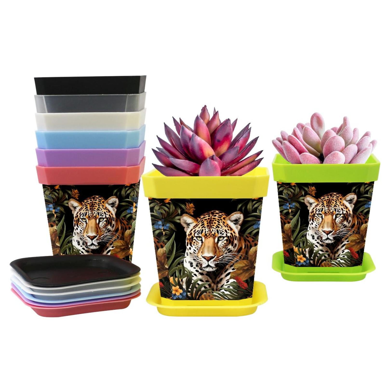 8 PCS Pots for Plants Leopard Animal Plastic Planters with Drainage ...