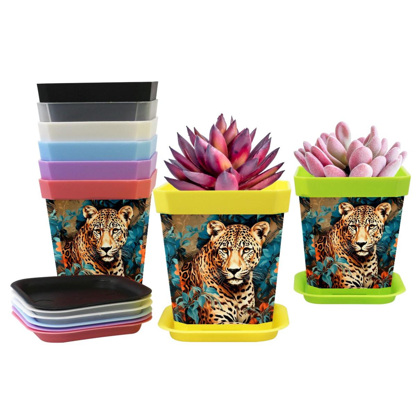 8 PCS Pots for Plants Leopard Animal Plastic Planters with Drainage ...