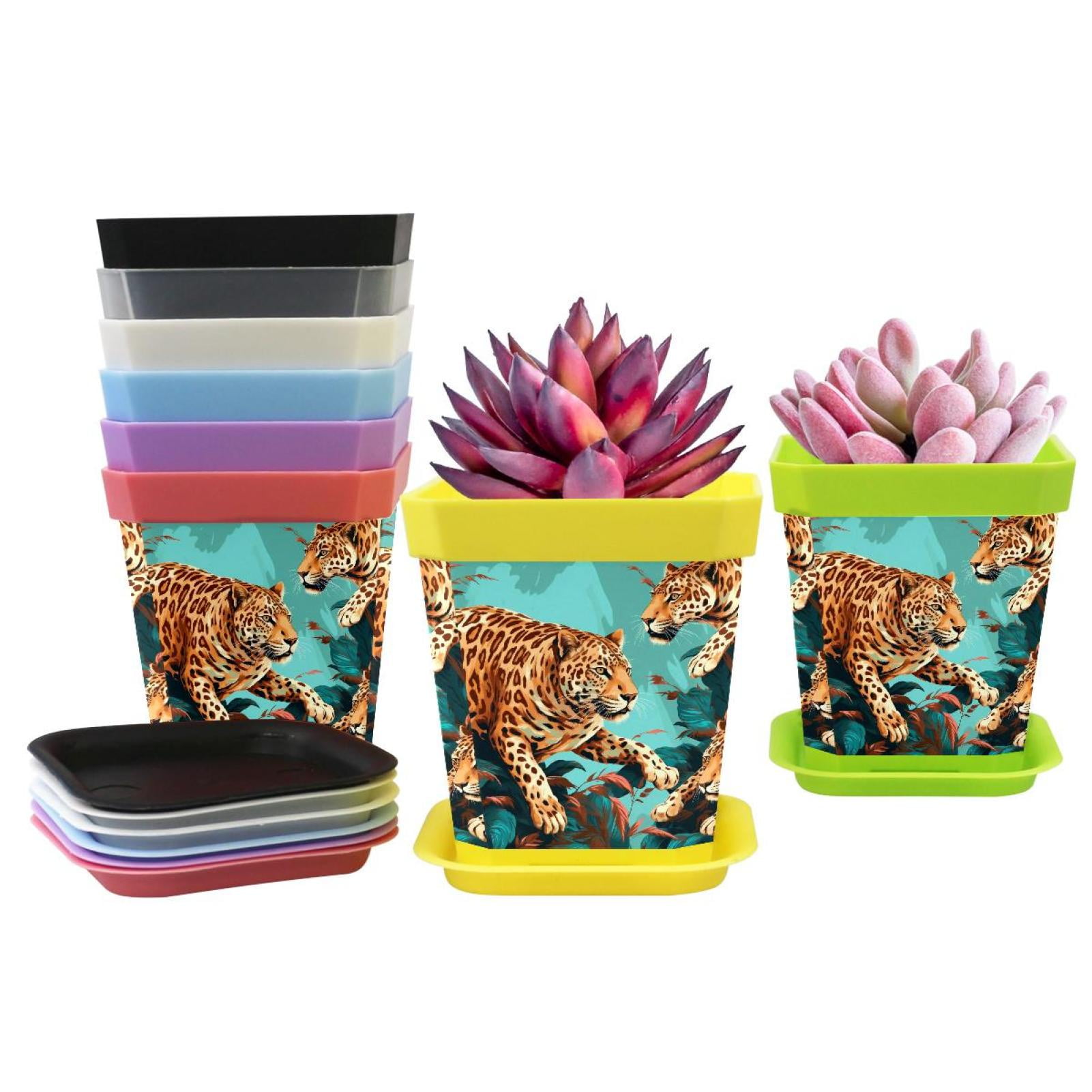 8 PCS Pots for Plants Leopard Animal Plastic Planters with Drainage ...