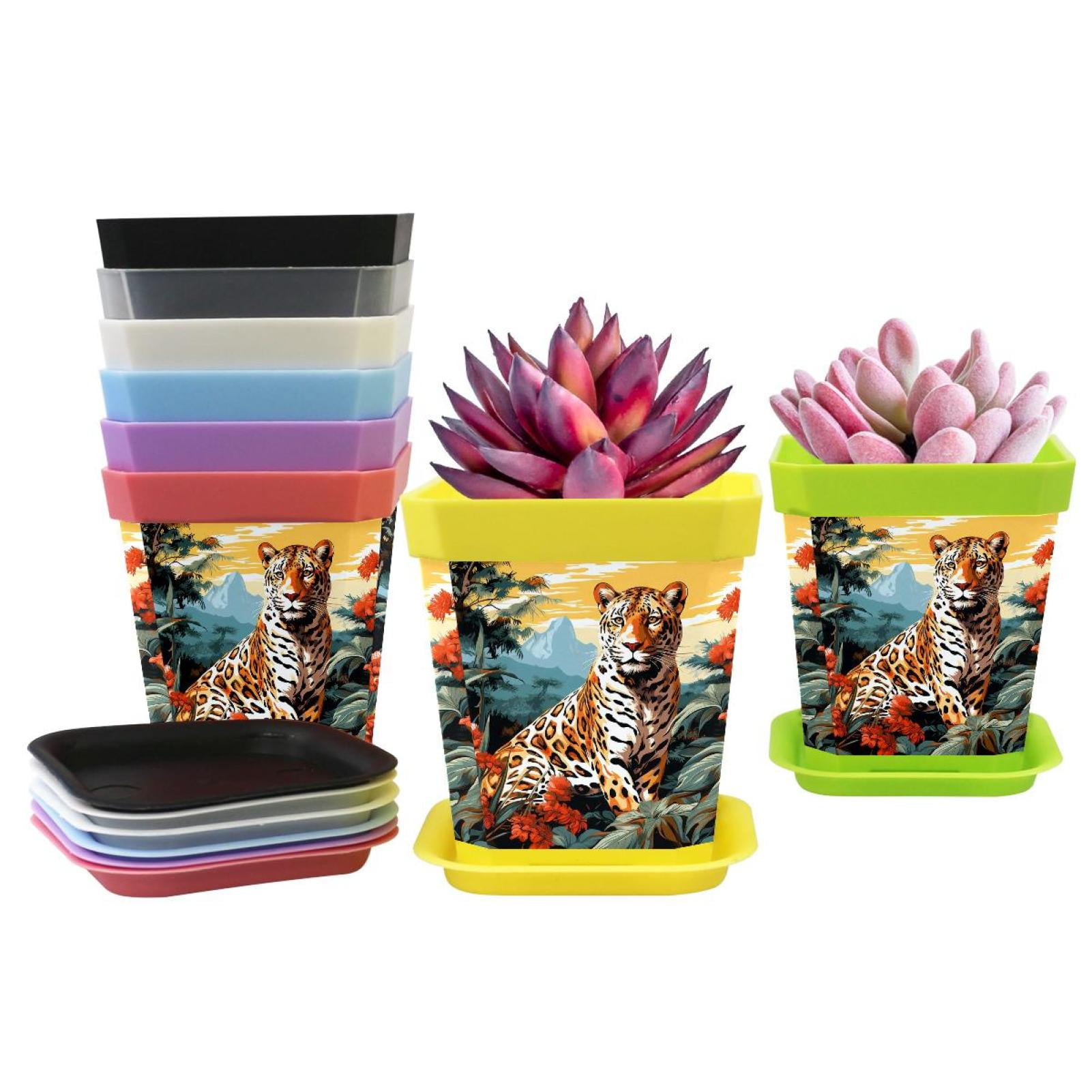 8 PCS Pots for Plants Leopard Animal Plastic Planters with Drainage ...