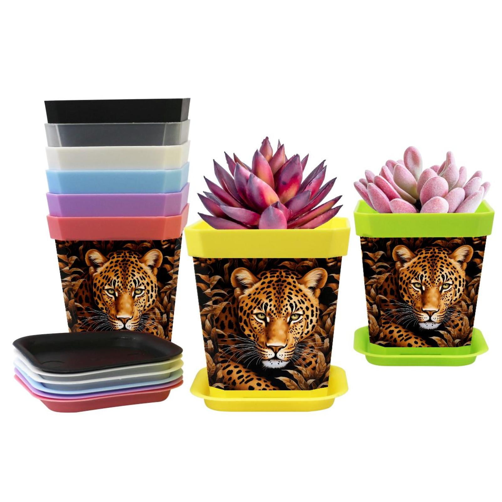 8 PCS Pots for Plants Leopard Animal Plastic Planters with Drainage ...