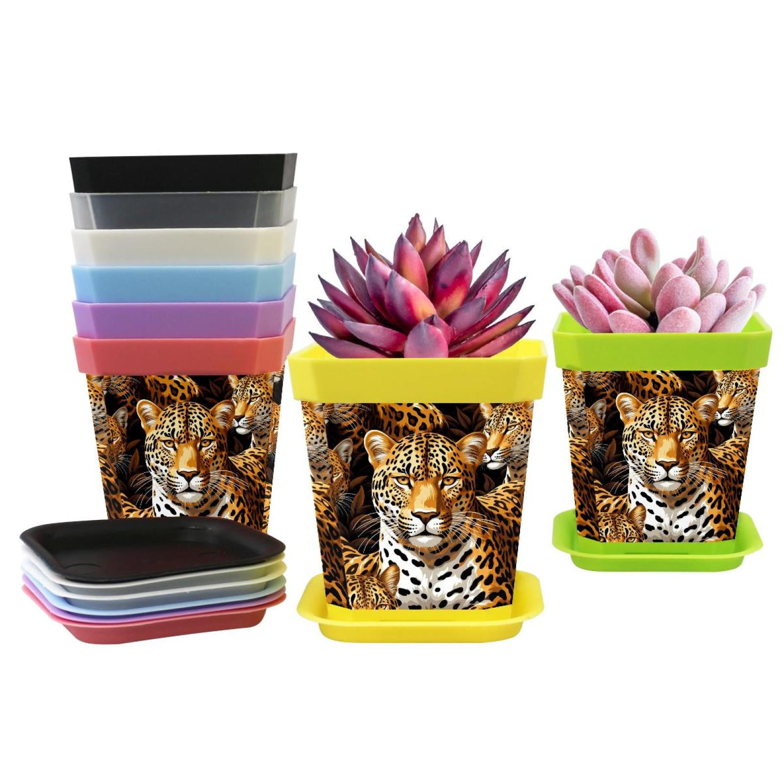 8 PCS Pots for Plants Leopard Animal Plastic Planters with Drainage ...