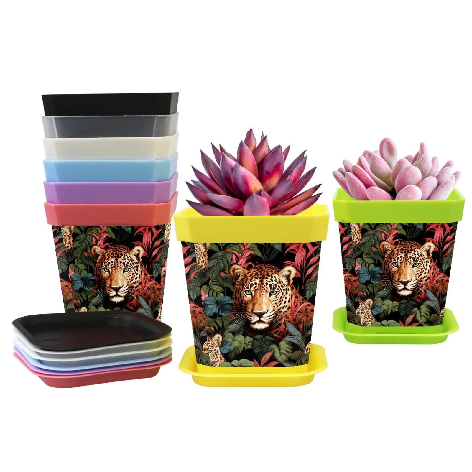 8 PCS Pots for Plants Leopard Animal Plastic Planters with Drainage ...