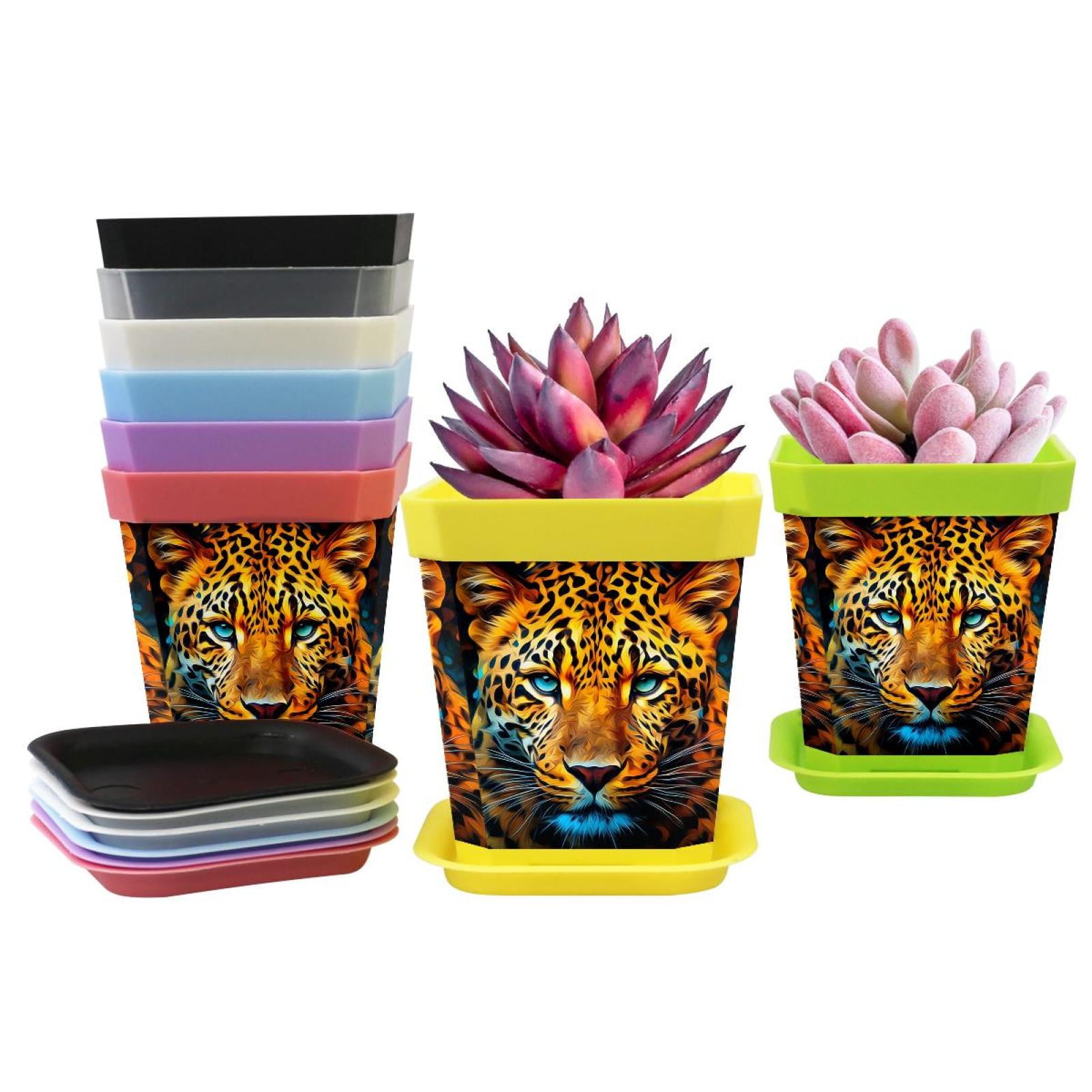 8 PCS Pots for Plants Leopard Animal Plastic Planters with Drainage ...
