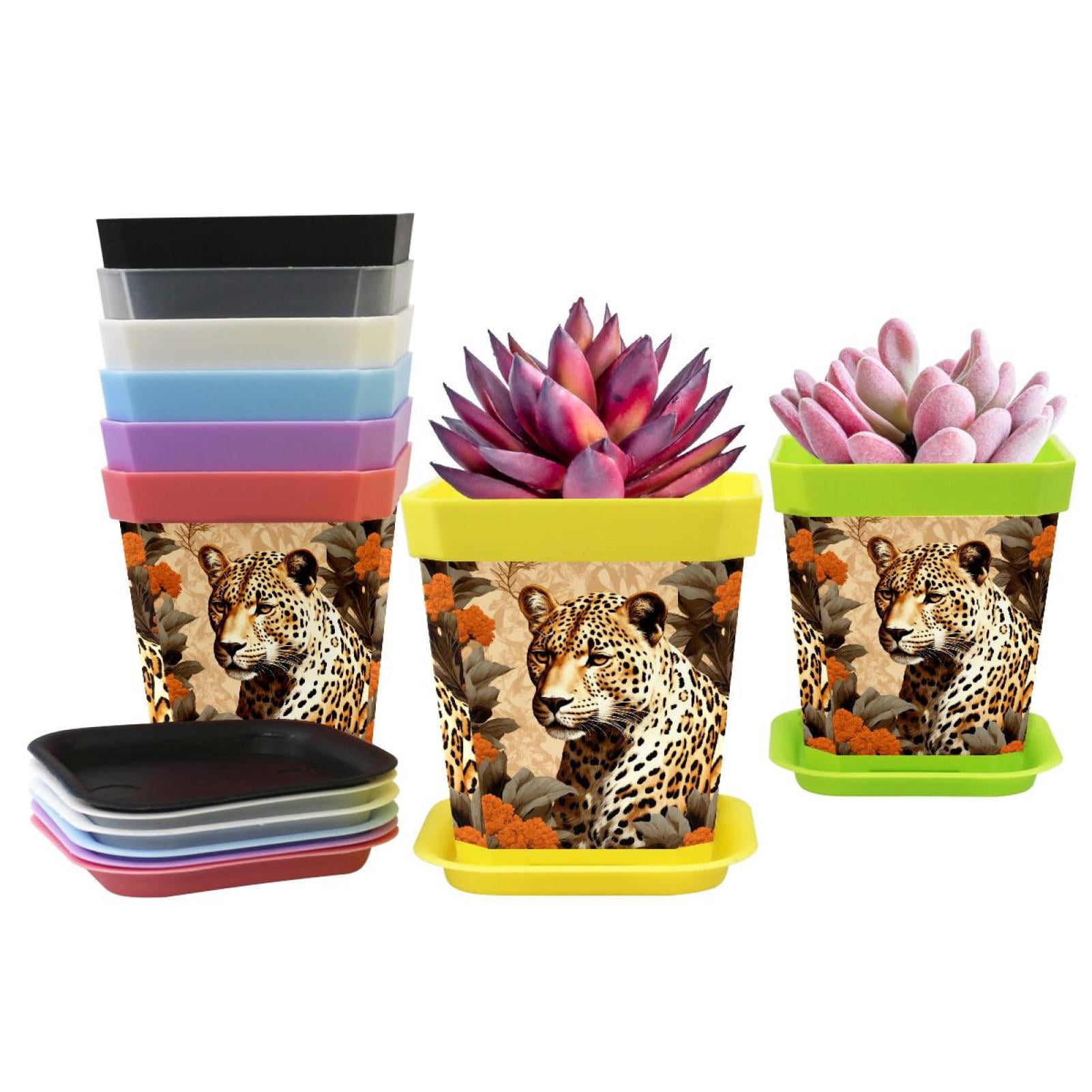 8 PCS Pots for Plants Leopard Animal Plastic Planters with Drainage ...