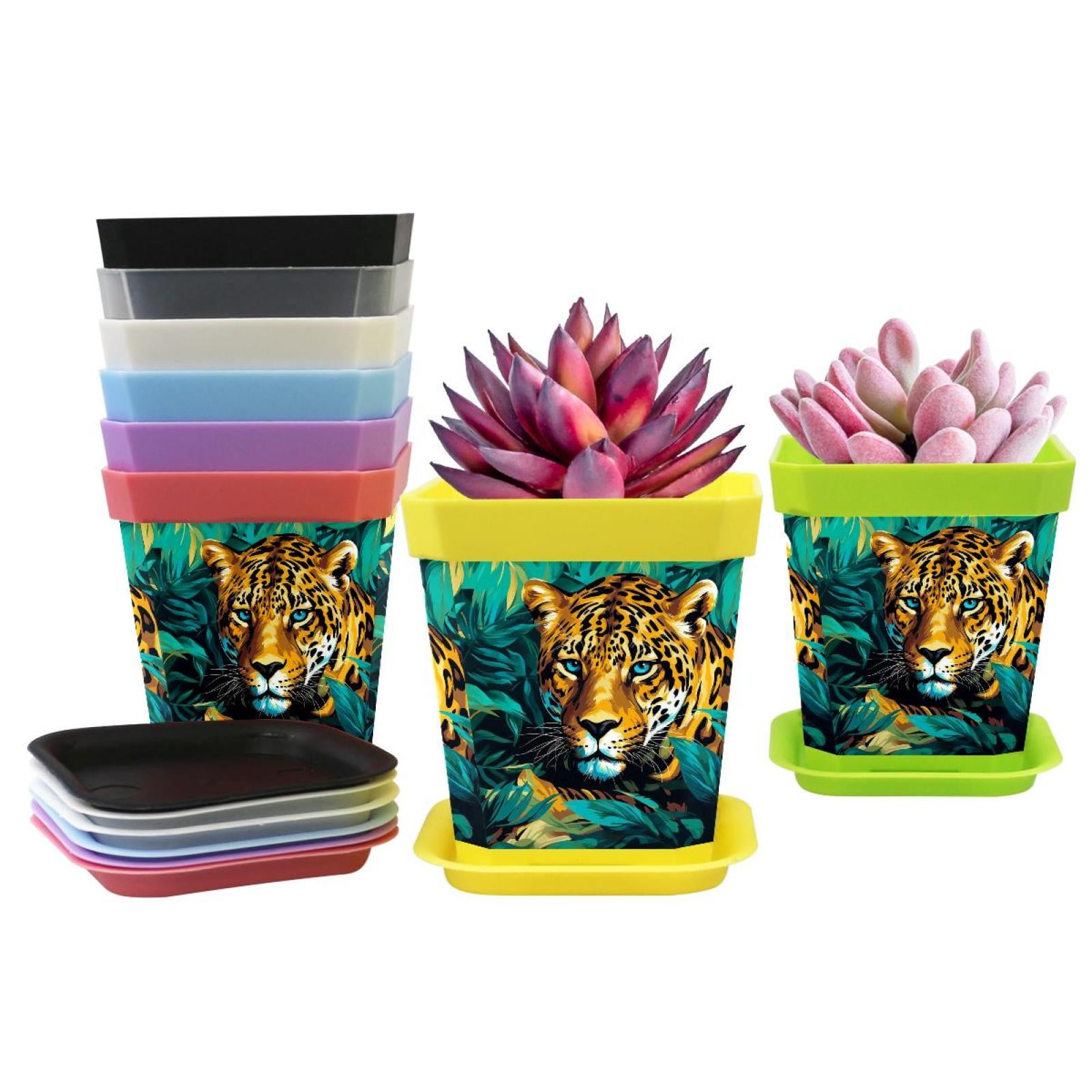 8 PCS Pots for Plants Leopard Animal Plastic Planters with Drainage ...