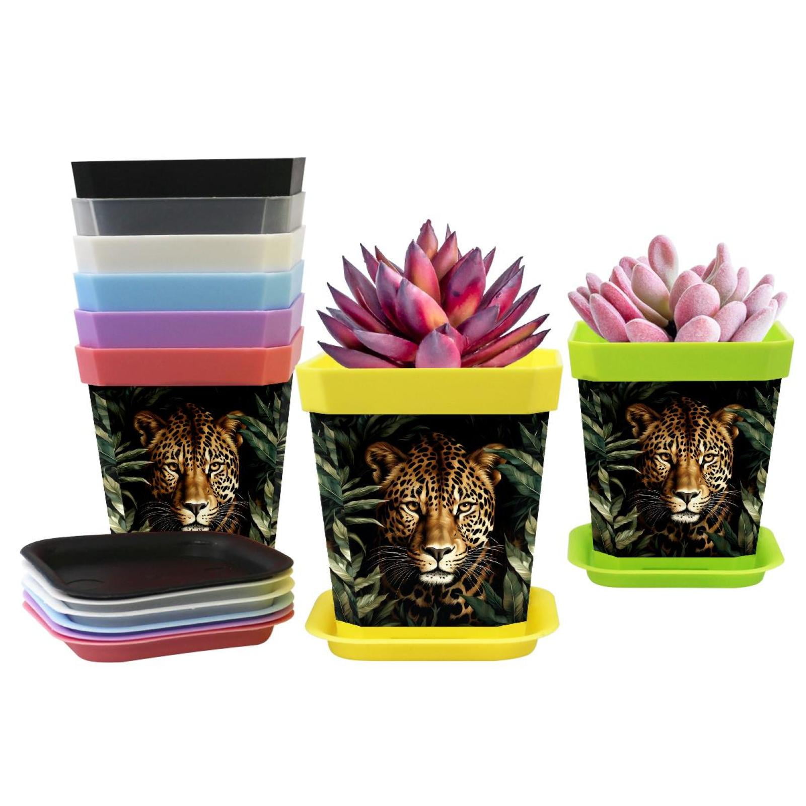 8 PCS Pots for Plants Leopard Animal Plastic Planters with Drainage ...