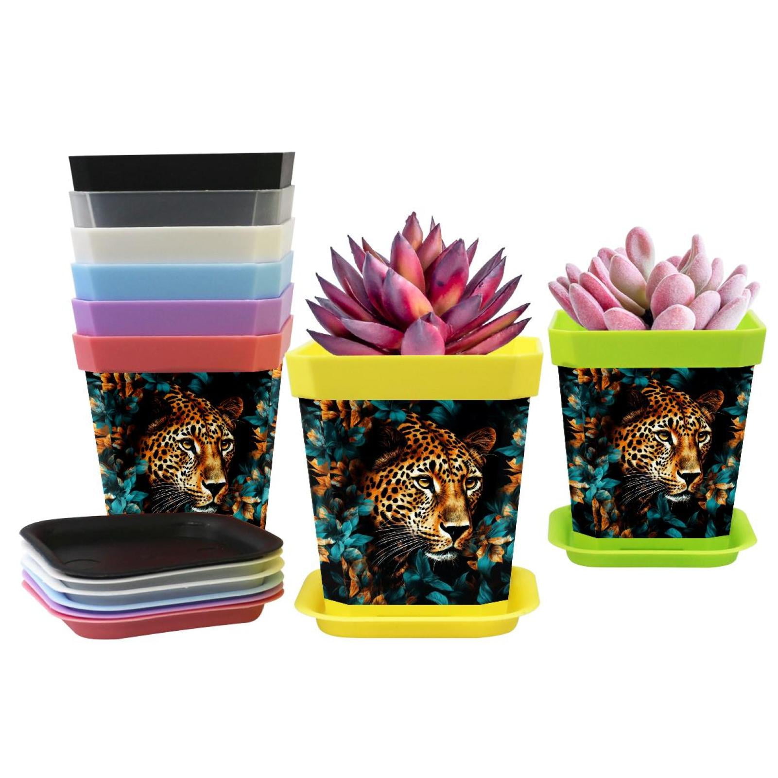 8 PCS Pots for Plants Leopard Animal Plastic Planters with Drainage ...