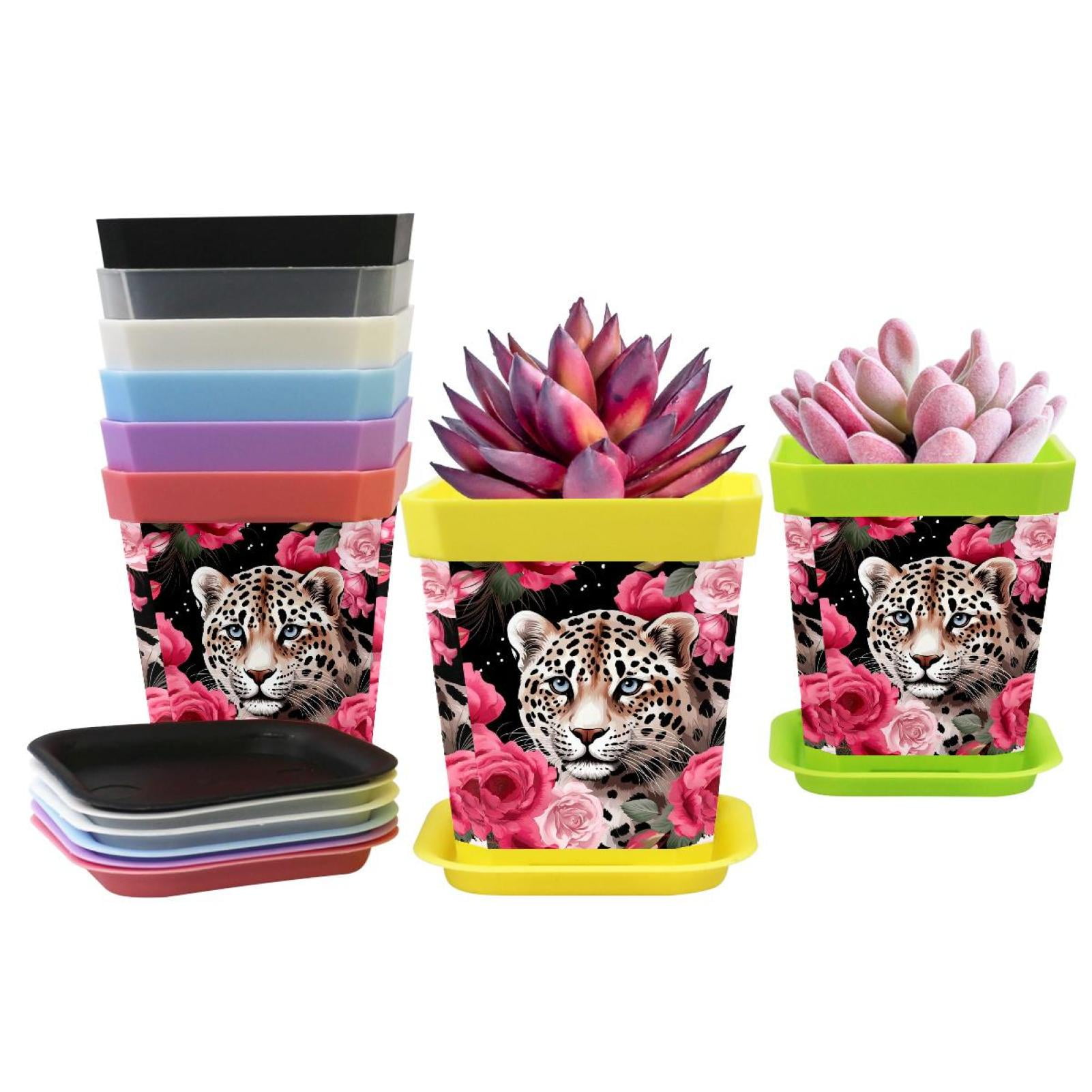 8 PCS Pots for Plants Leopard in Rose Flower Plastic Planters with ...