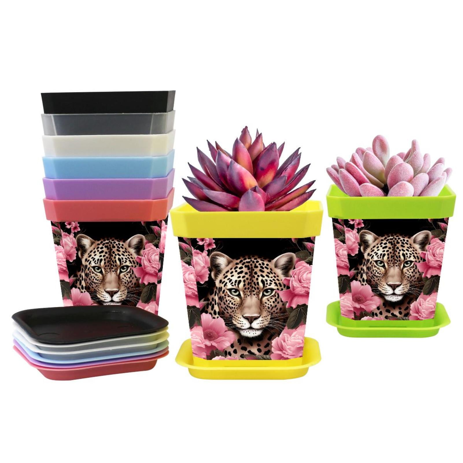 8 PCS Pots for Plants Leopard in Rose Flower Plastic Planters with ...