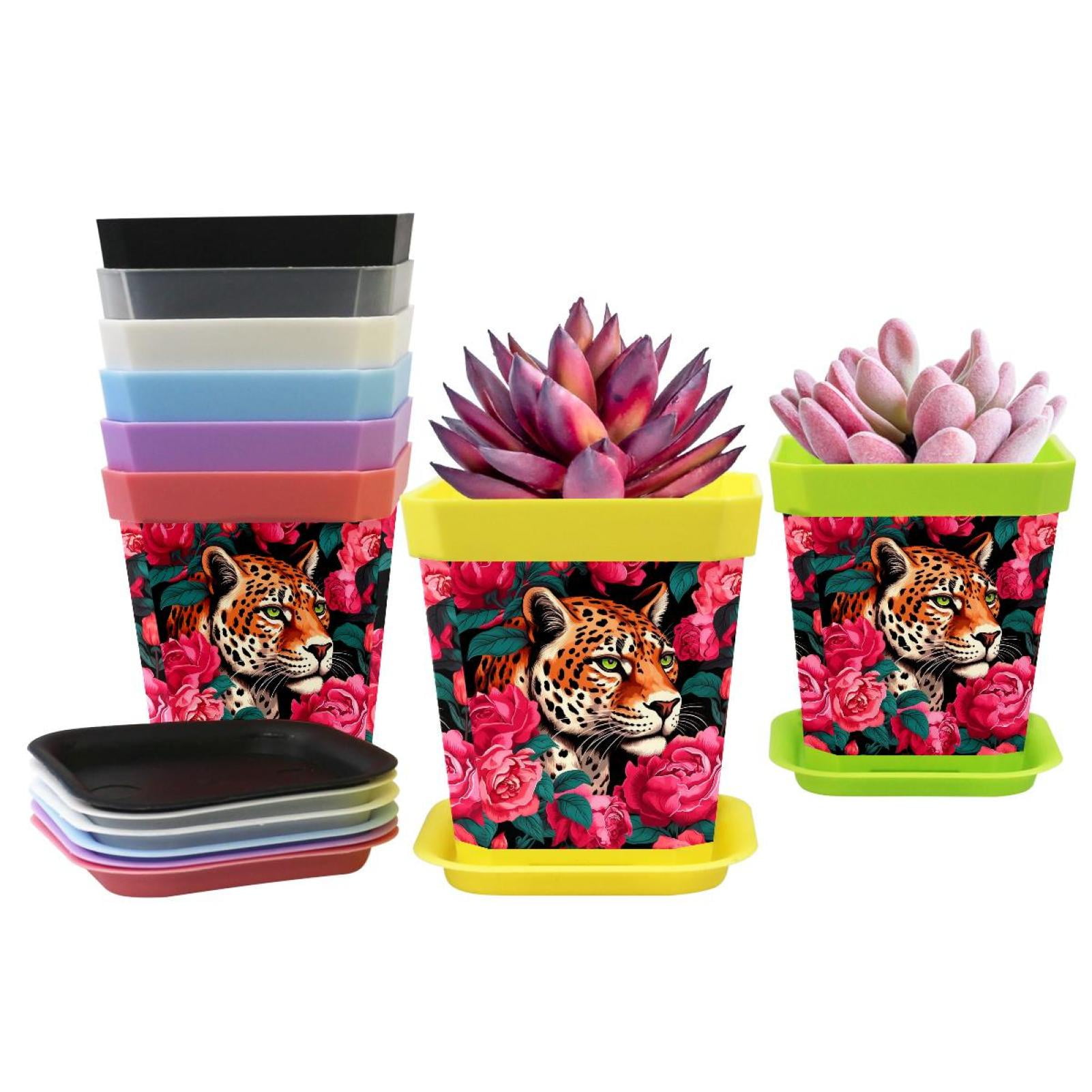 8 PCS Pots for Plants Leopard in Rose Flower Plastic Planters with ...