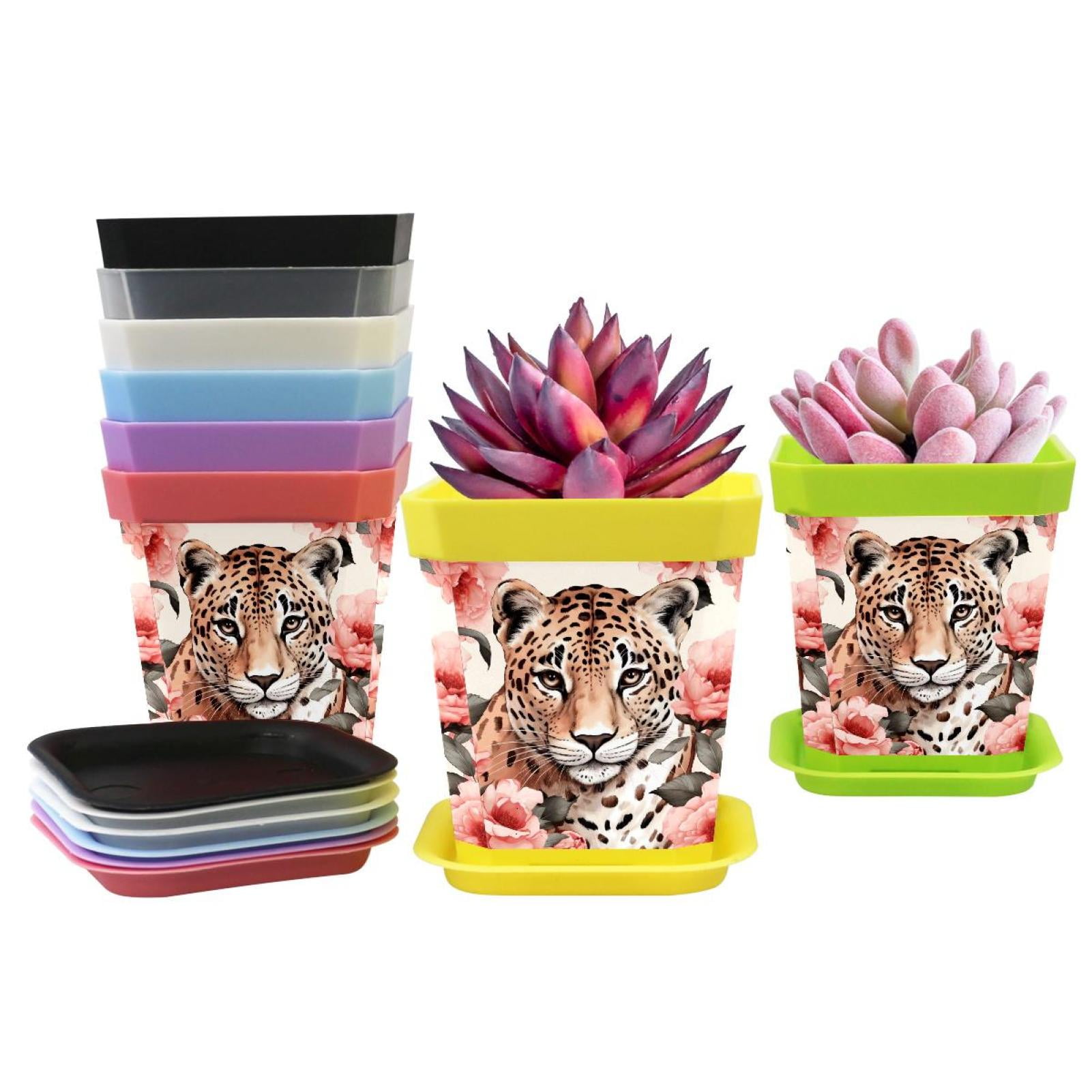 8 PCS Pots for Plants Leopard in Rose Flower Plastic Planters with ...