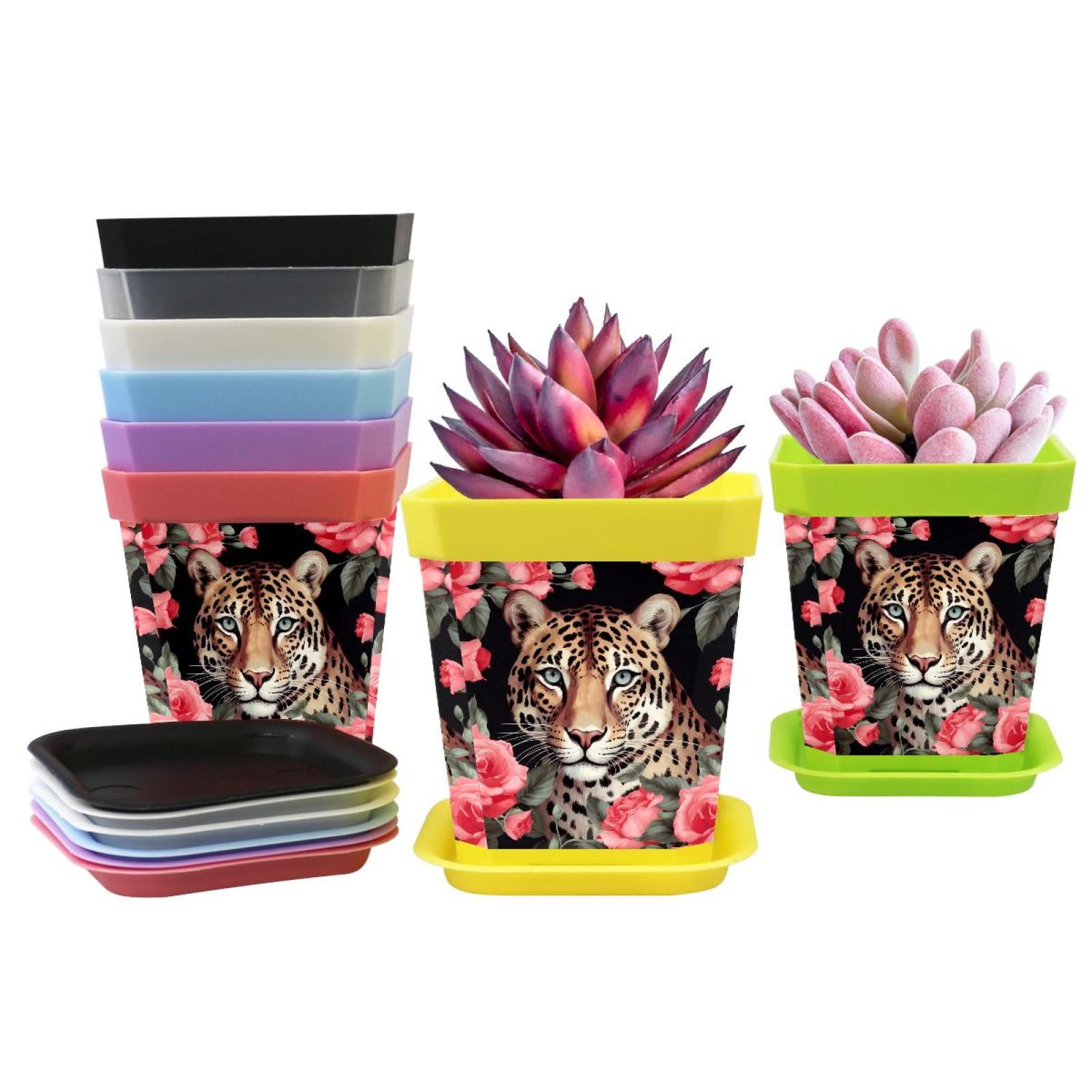8 PCS Pots for Plants Leopard in Rose Flower Plastic Planters with ...