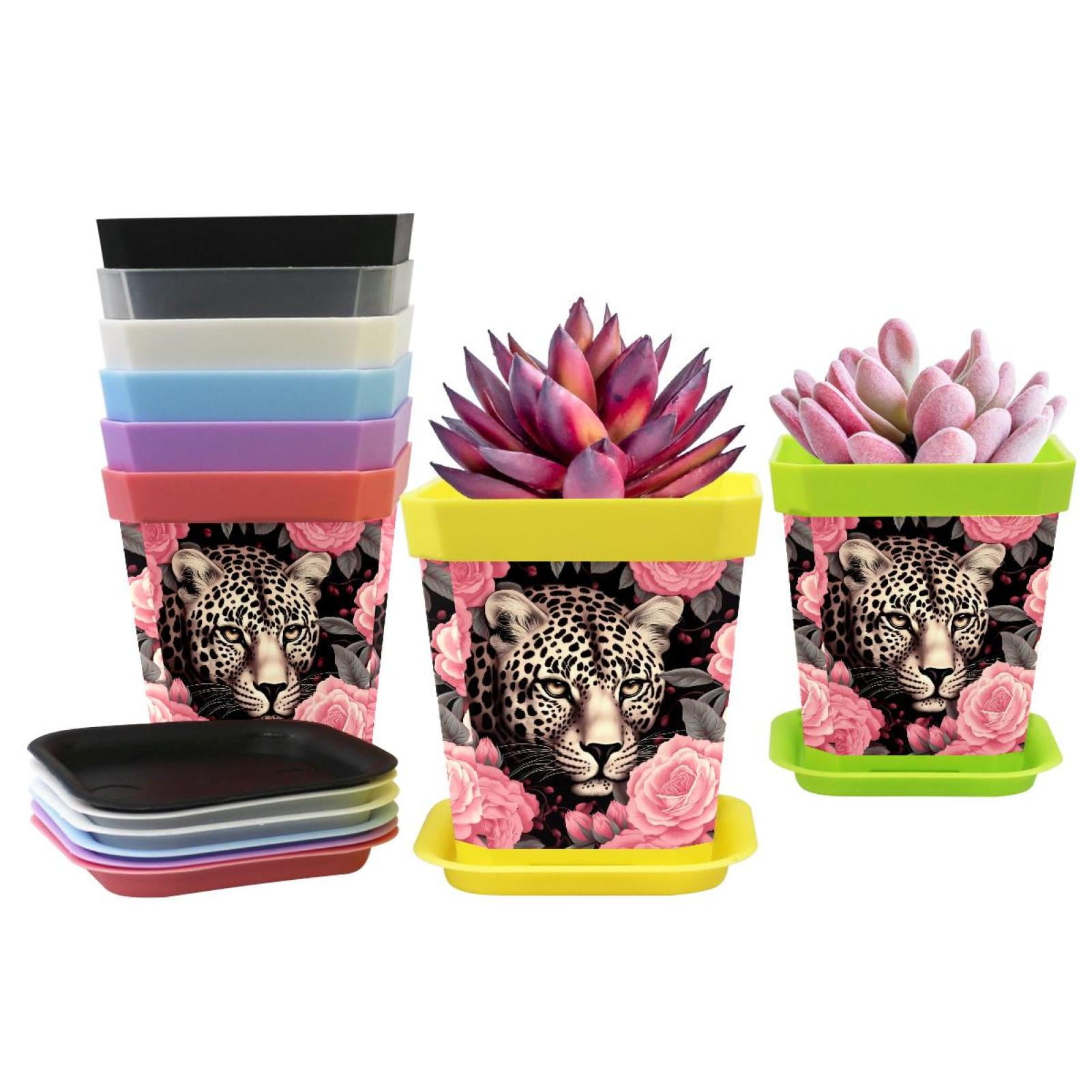 8 PCS Pots for Plants Leopard in Rose Flower Plastic Planters with ...