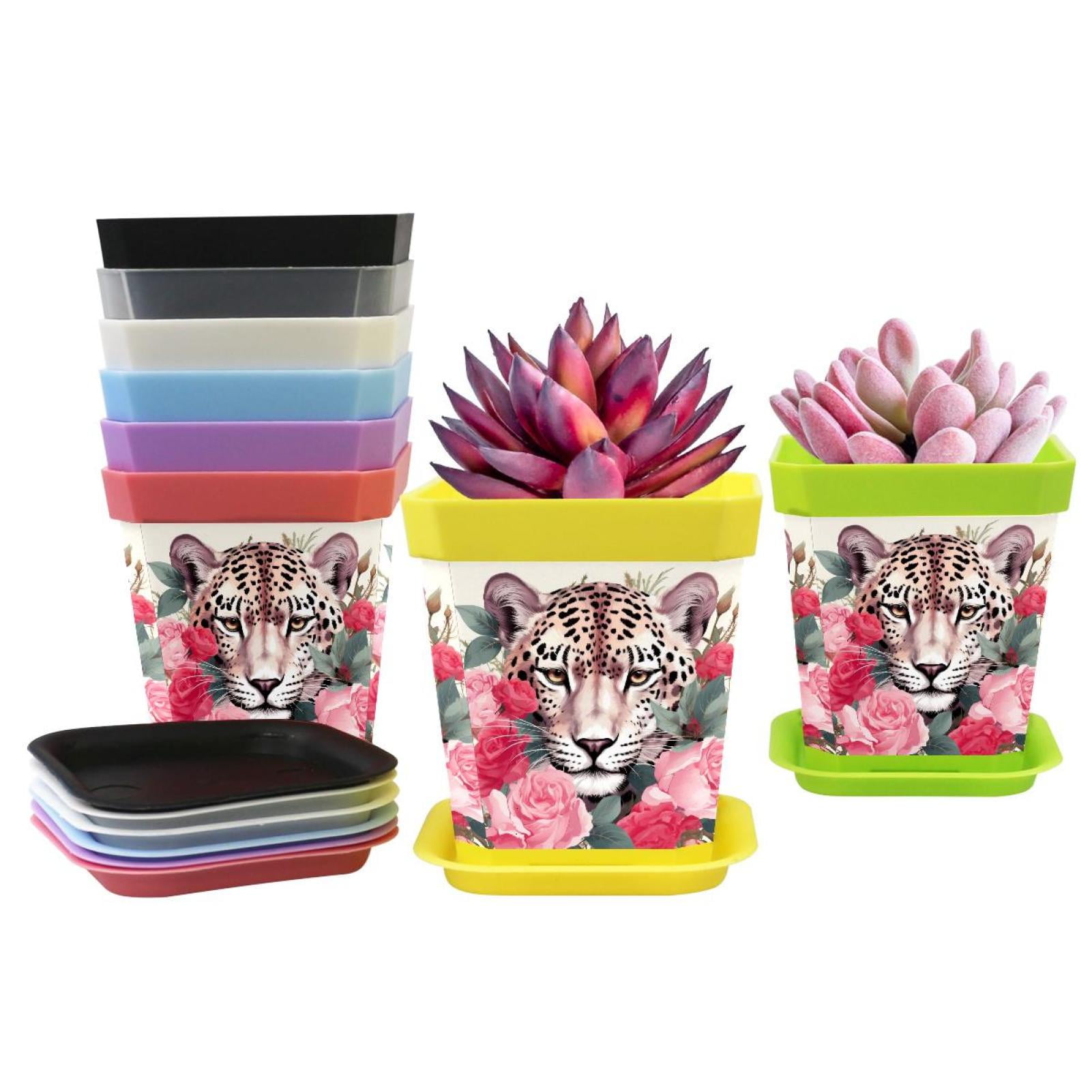 8 PCS Pots for Plants Leopard in Rose Flower Plastic Planters with ...
